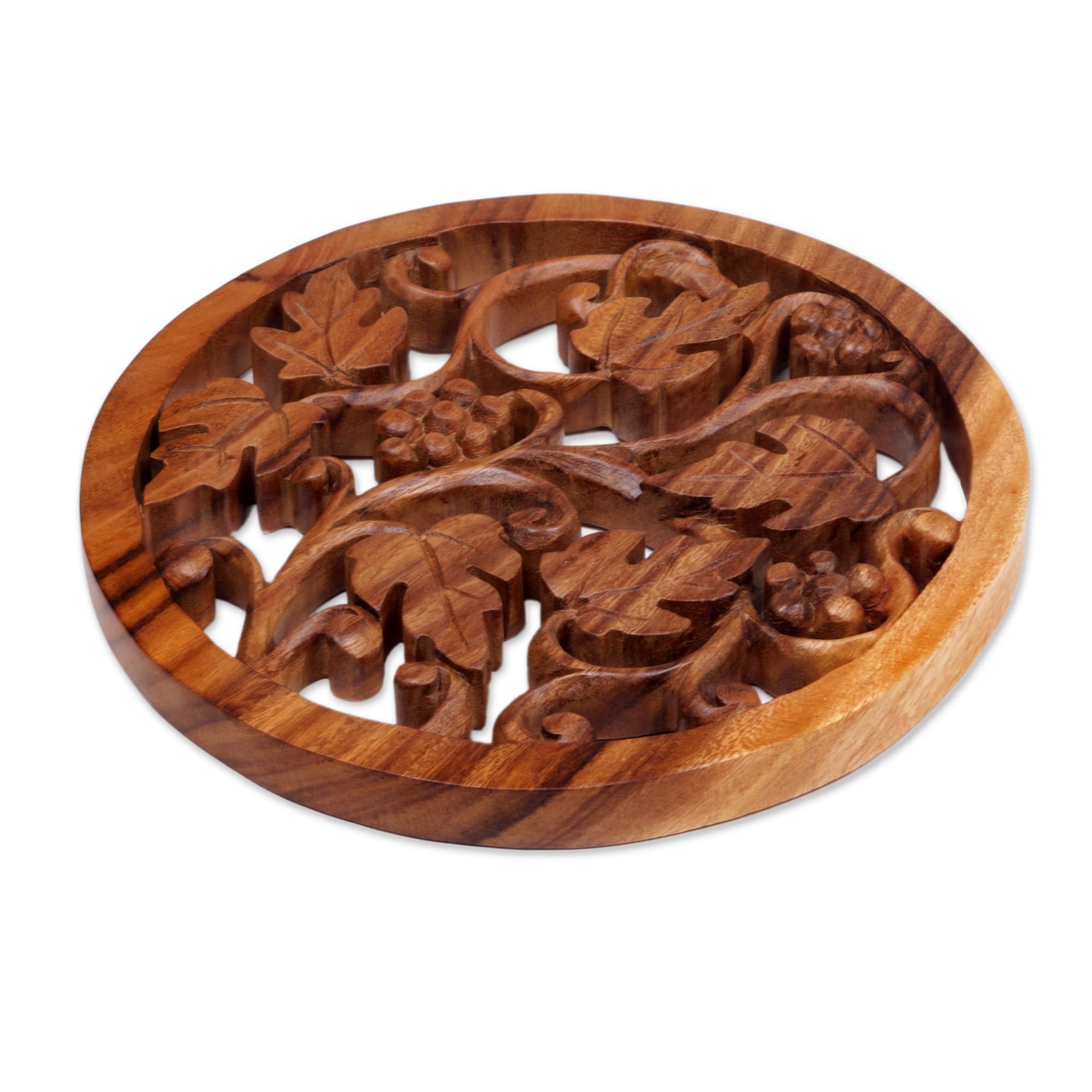Artisan Carved Decorative Wood Relief Panel - Grapevine | NOVICA