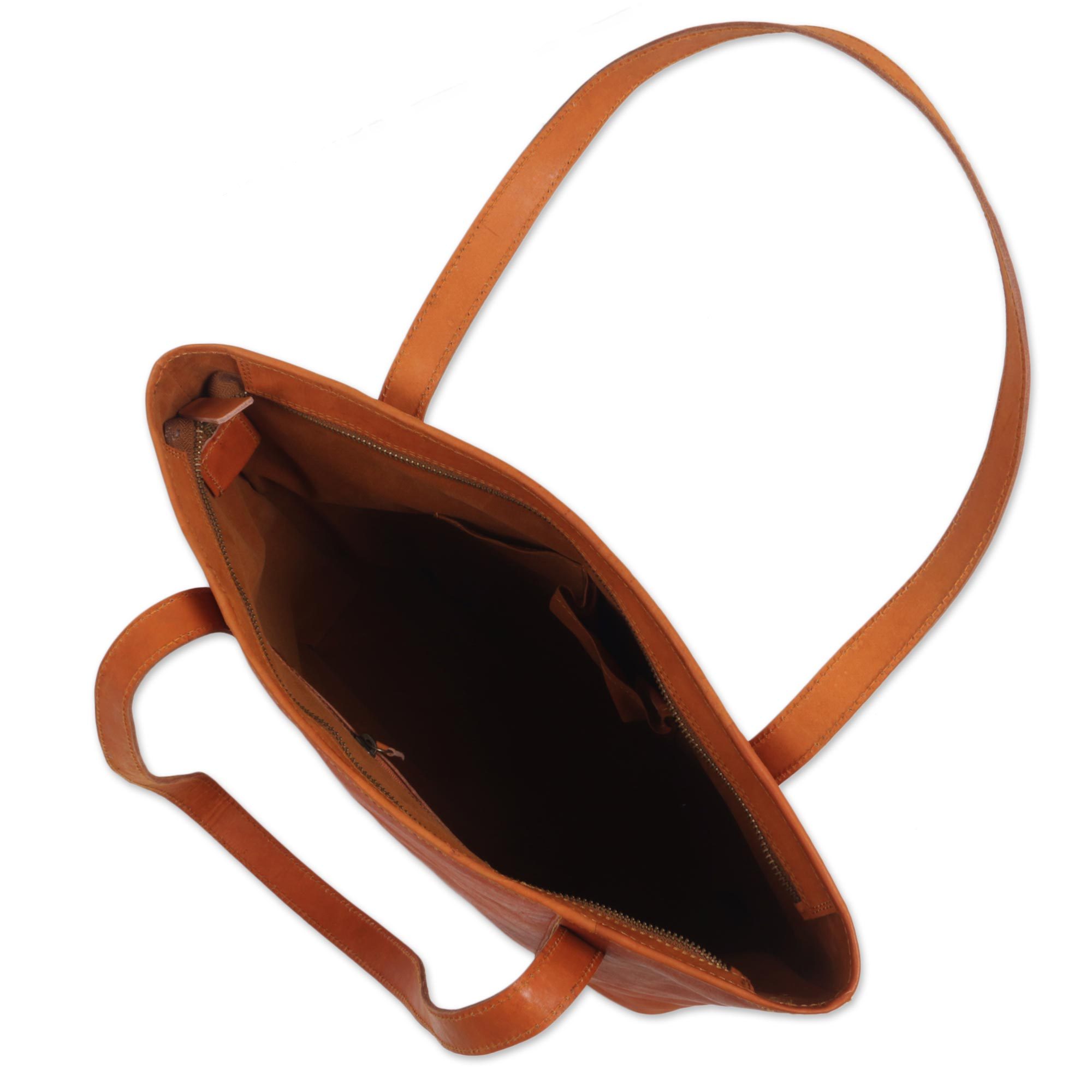 Hand Made Leather Floral Tote Handbag from Indonesia - Petaled Temple ...