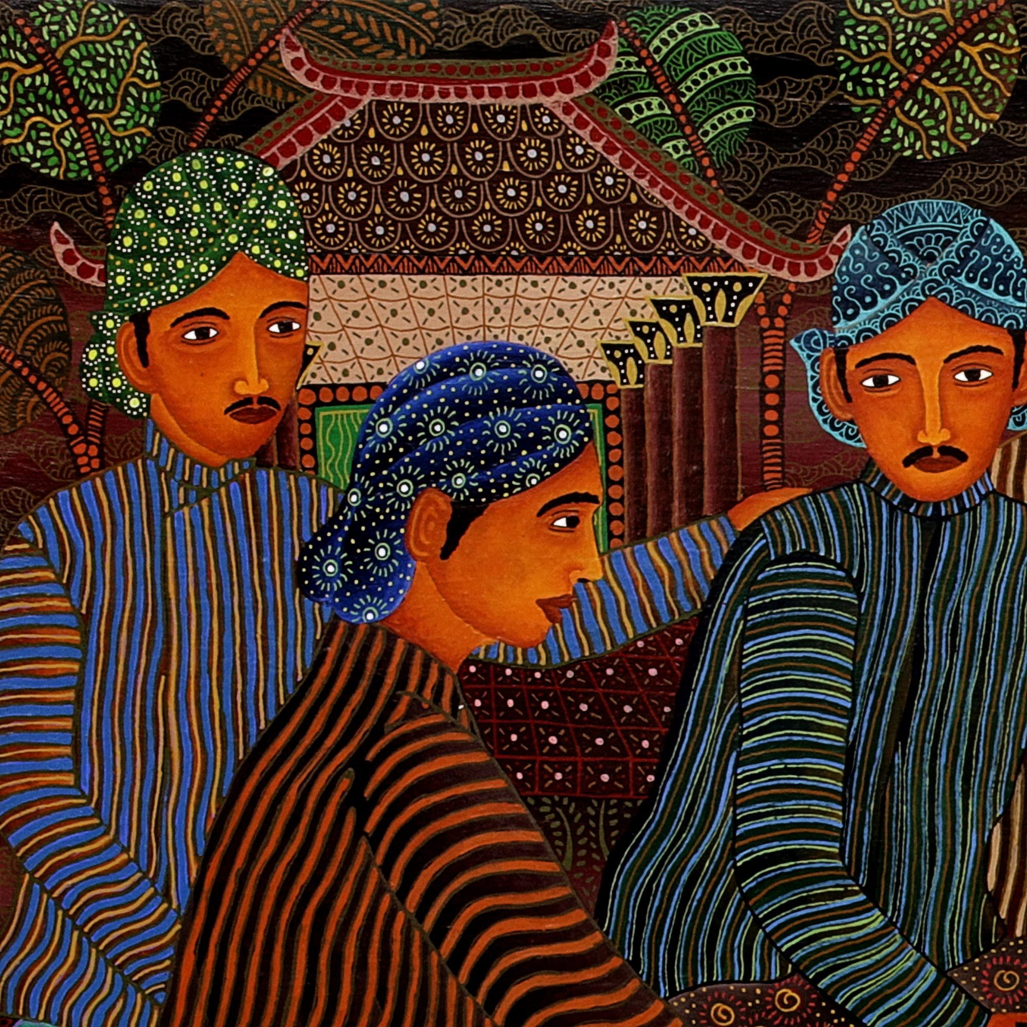 Cultural Acrylic Folk Art Painting of People from Indonesia - Jamasan ...