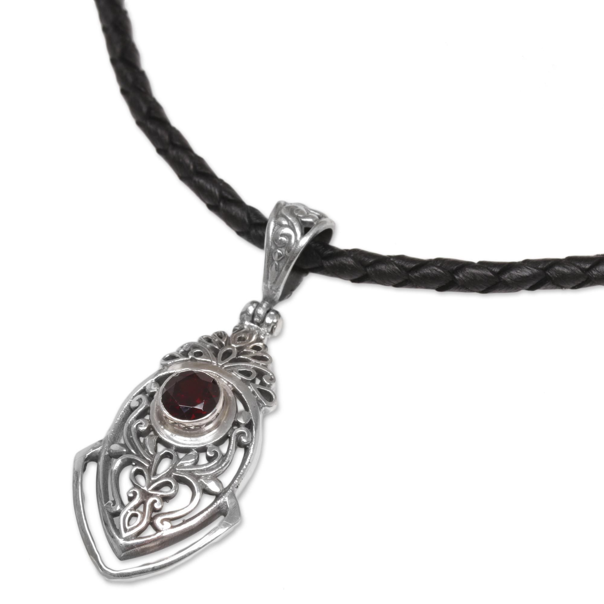 Sterling Silver and Garnet Pendant Necklace from Indonesia - Bali ...