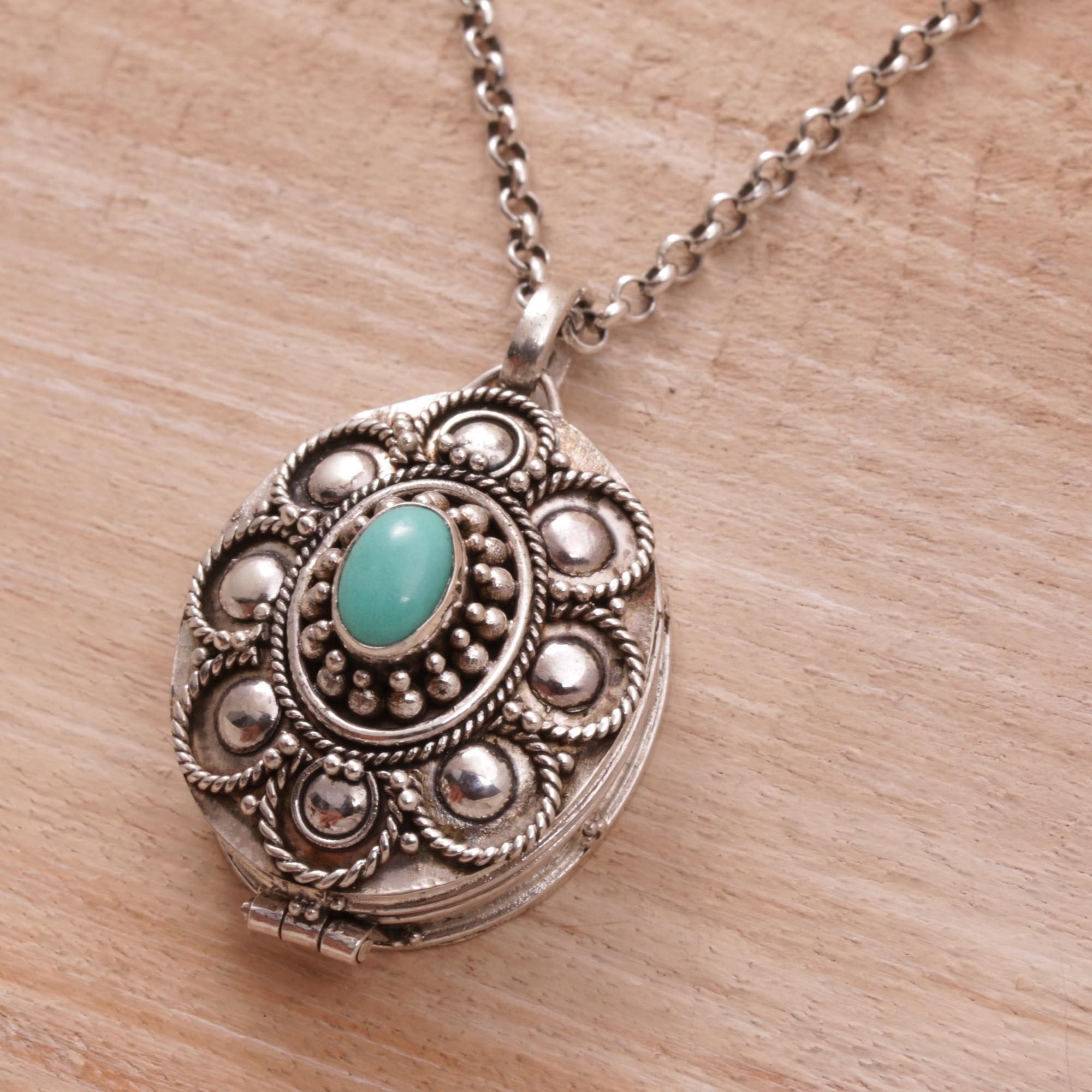 Sterling Silver and Reconstituted Turquoise Locket Necklace - Island ...