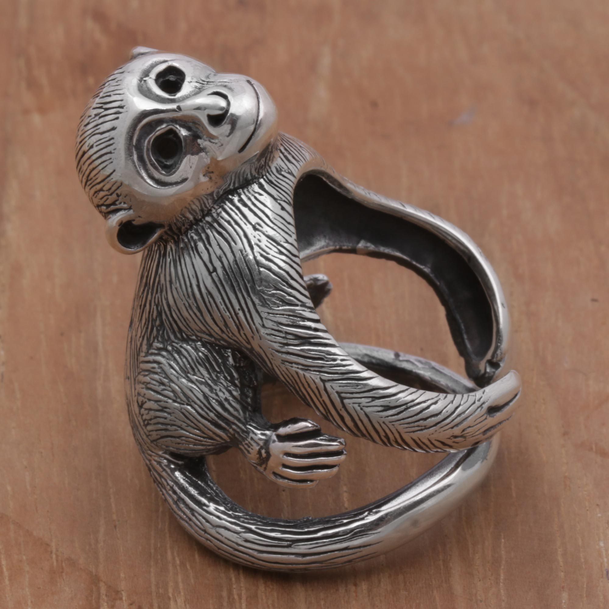 925 Sterling Silver Monkey Wrap Ring from Indonesia - Amusing Monkey ...