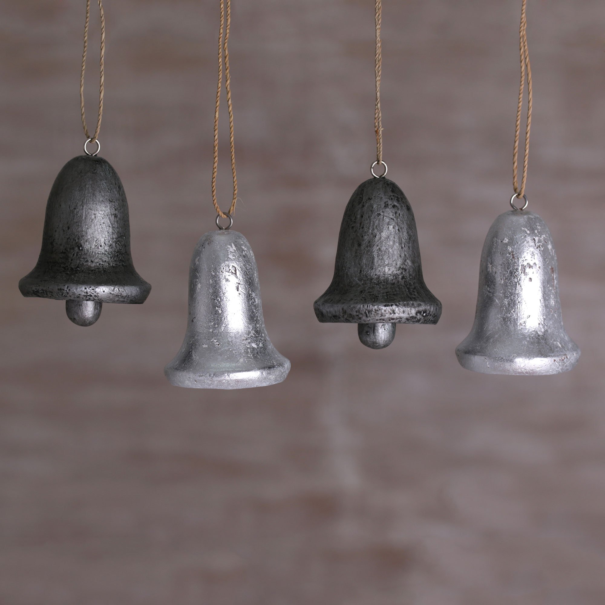 Four Silver Tone Albesia Wood Bell Ornaments from Bali - Yuletide Bells ...