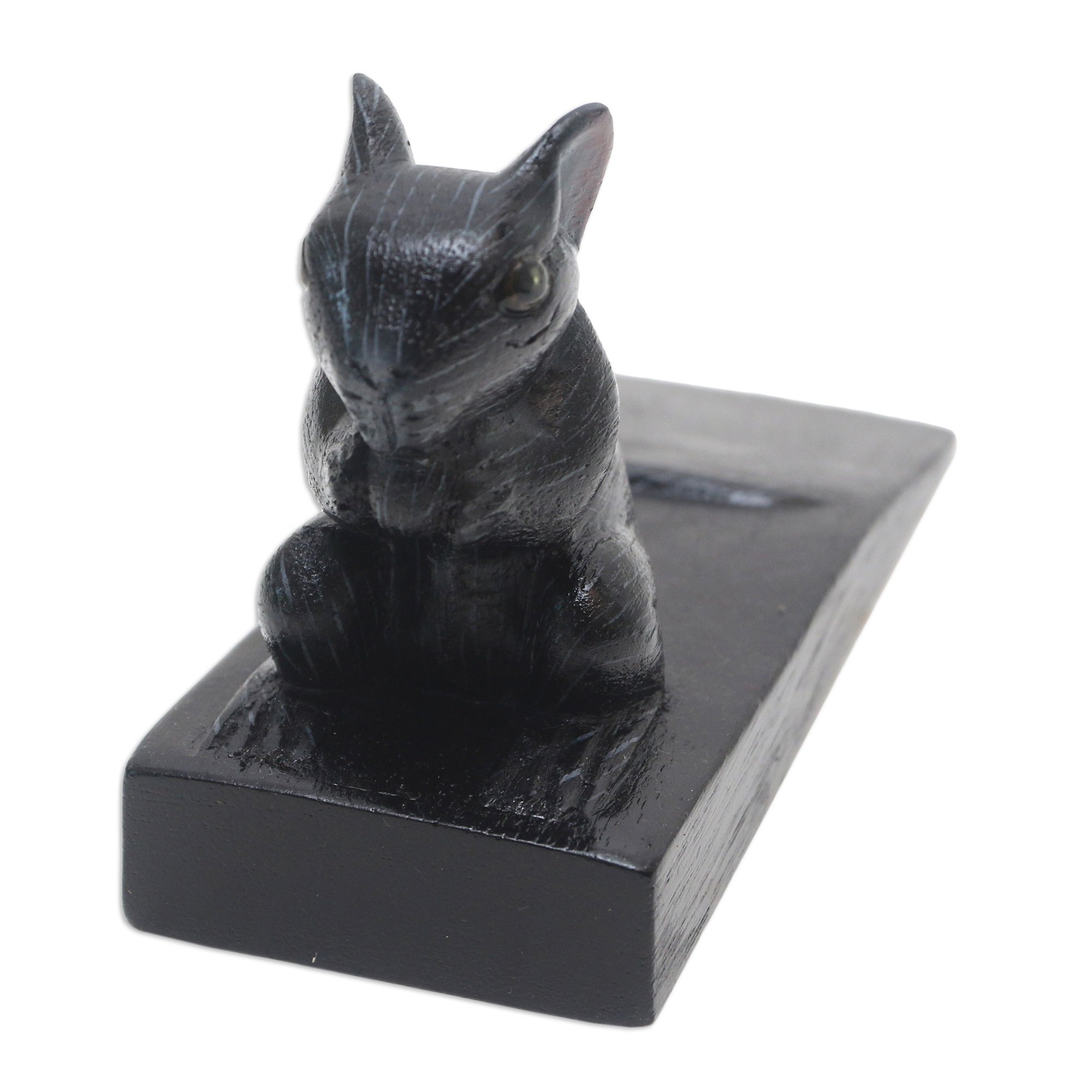 Hand Carved Suar Wood Mouse Door Stopper in Black from Bali - Charming ...