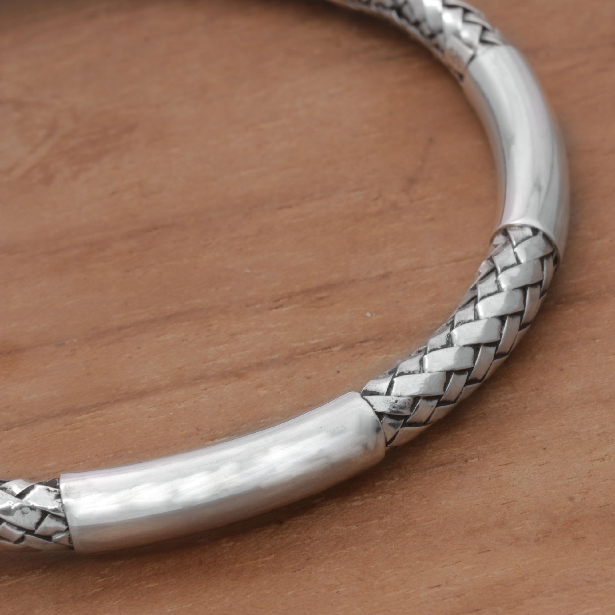 Sterling Silver Woven Motif Bangle Bracelet by Bali Artisans - Bali ...