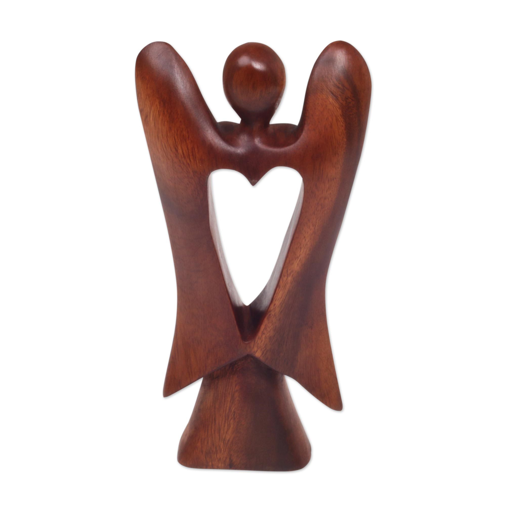 Hand Carved Wood Figurine of an Angel with Heart Feature - Heart of an ...