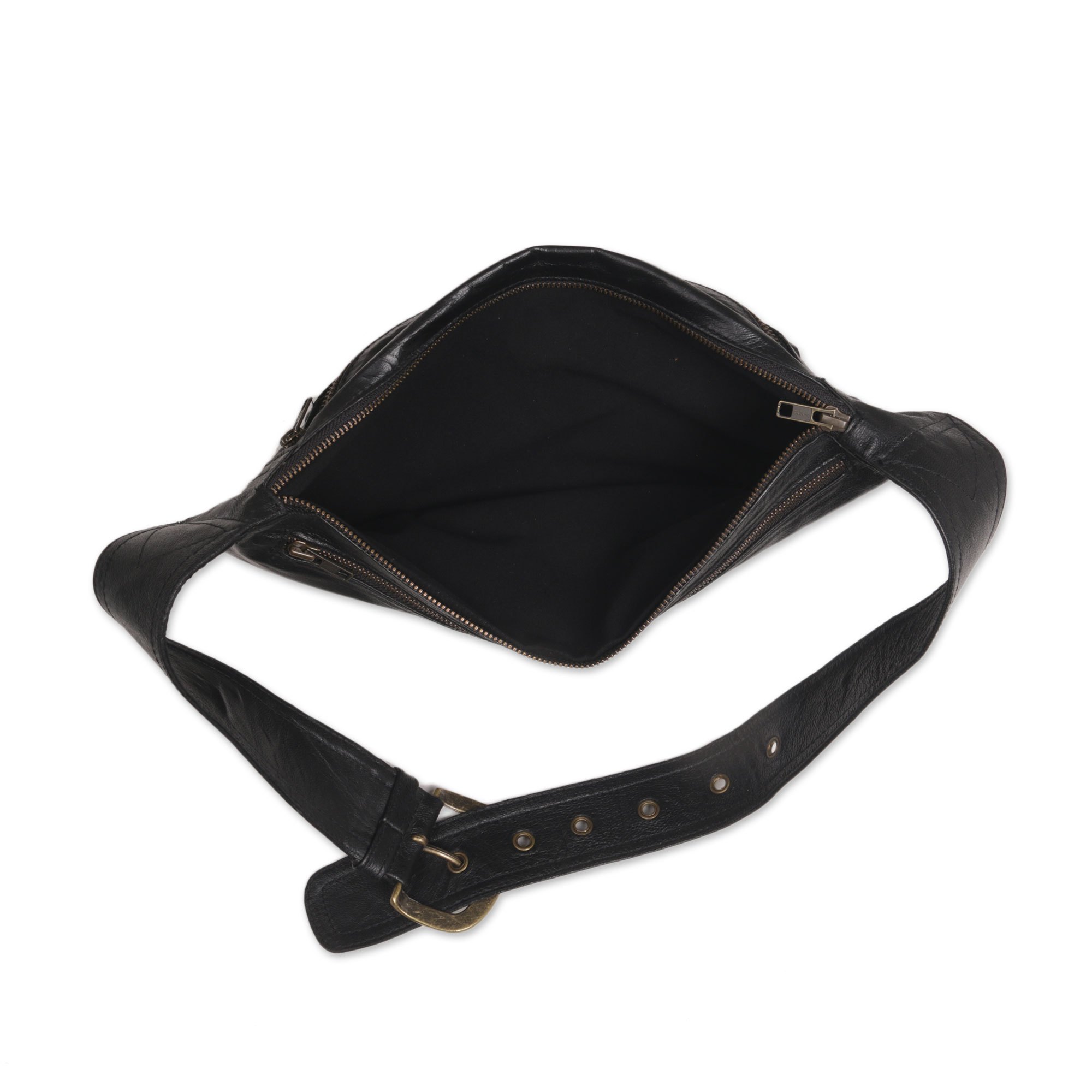 Black Leather Fanny Pack Waist Bag with Pockets and Buckle - Uncharted ...