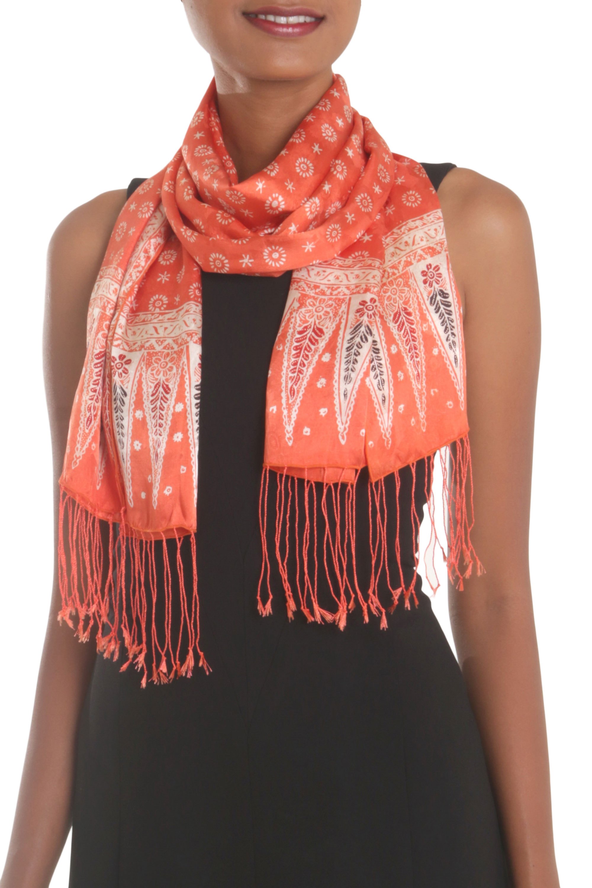 UNICEF Market | Batik Silk Shawl with Truntum Motifs in Tangerine from ...