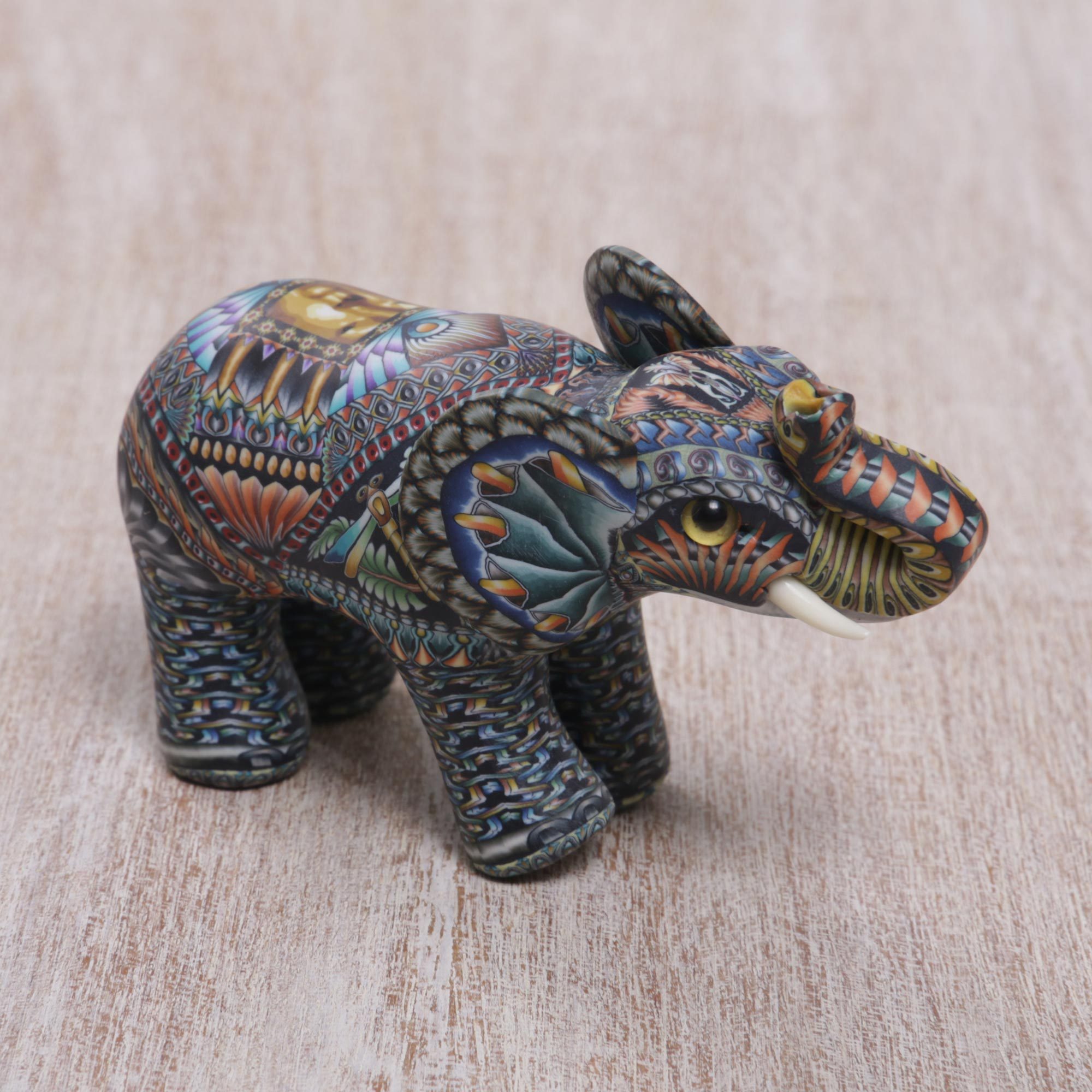 Handcrafted Polymer Clay Elephant Sculpture from Bali - Vibrant Baby ...