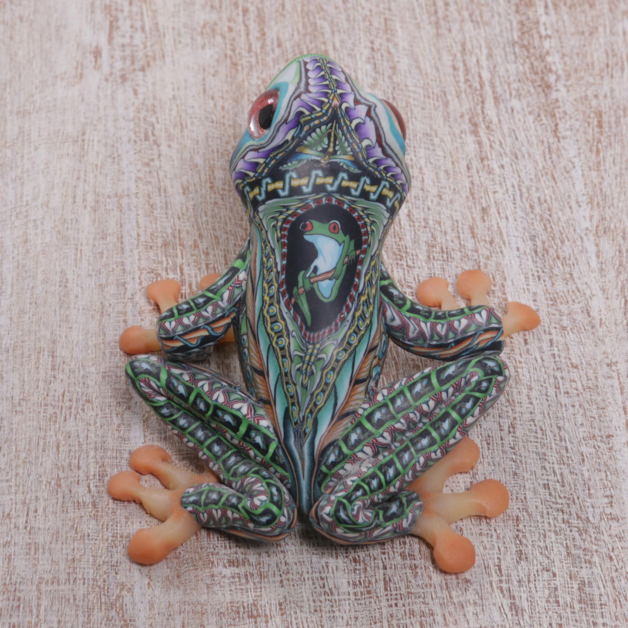 Colorful Polymer Clay Frog Sculpture (2.8 Inch) - Vibrant Tree Frog ...