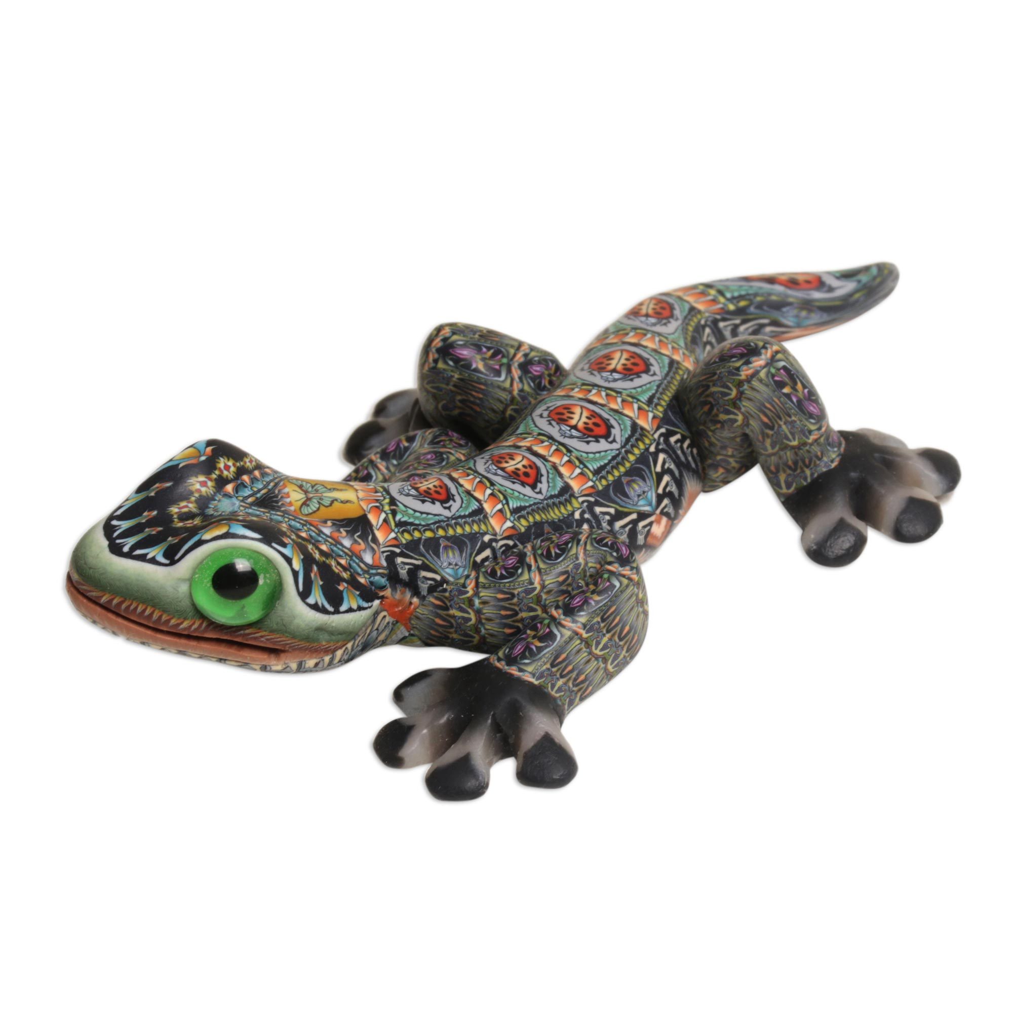 Handcrafted Polymer Clay Gecko Sculpture (4 Inch) - Lively Gecko | NOVICA
