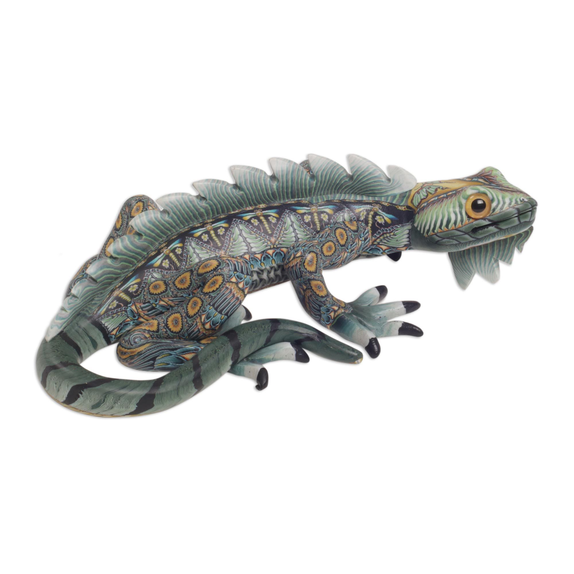 Handcrafted Polymer Clay Iguana Sculpture (4 Inch) - Watchful Iguana ...
