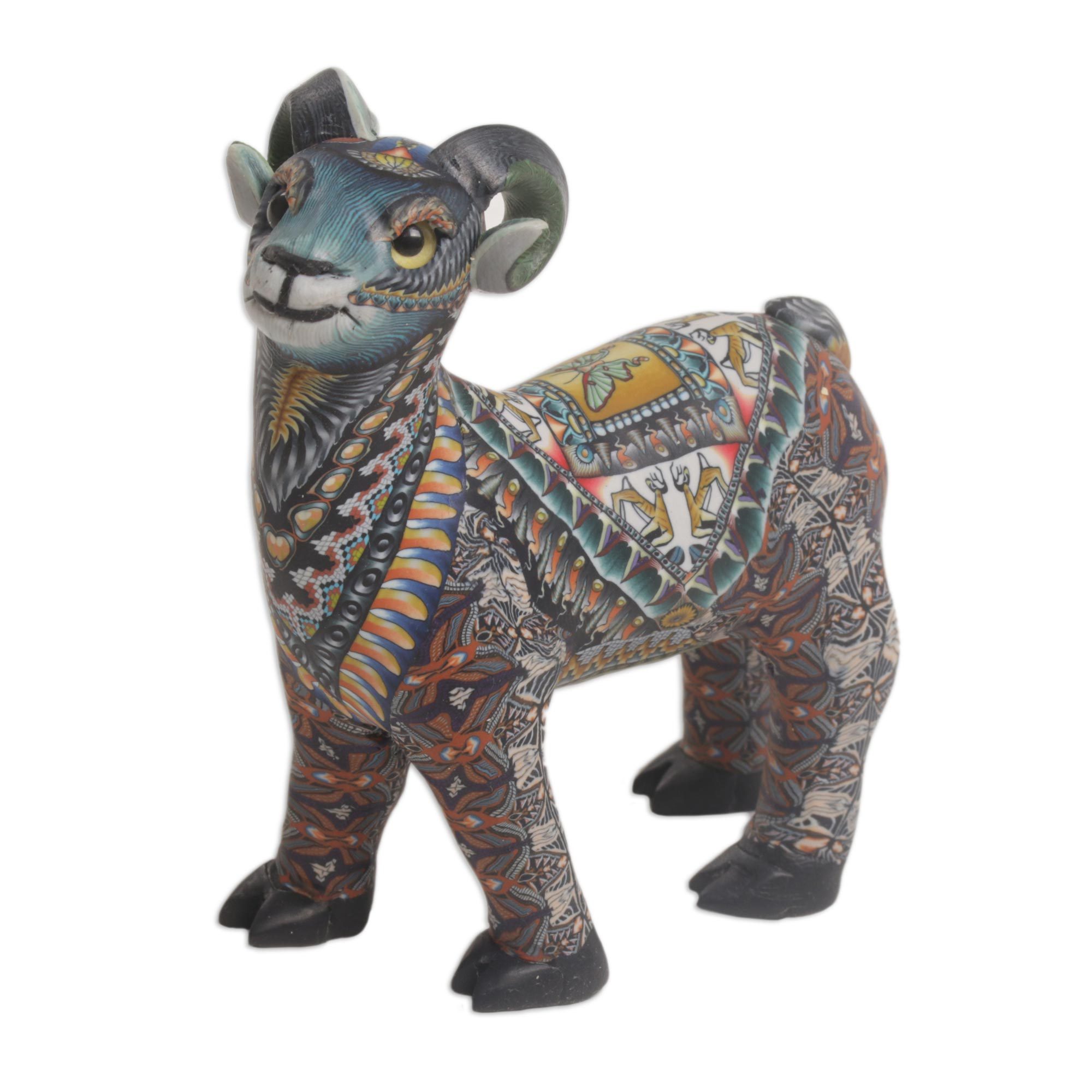 Colorful Polymer Clay Ram Sculpture (3 Inch) from Bali - Vibrant Ram ...