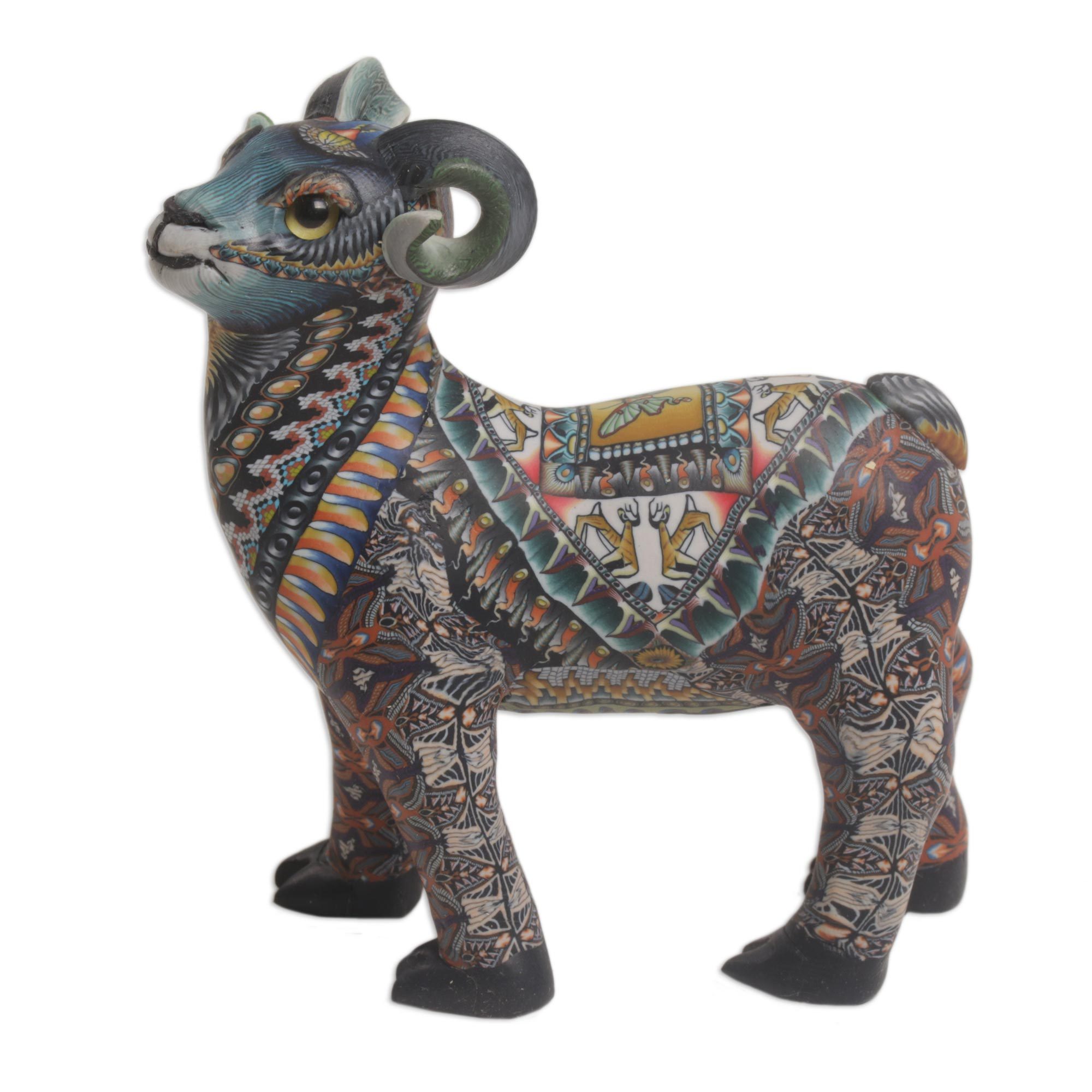 Colorful Polymer Clay Ram Sculpture (3 Inch) from Bali - Vibrant Ram ...