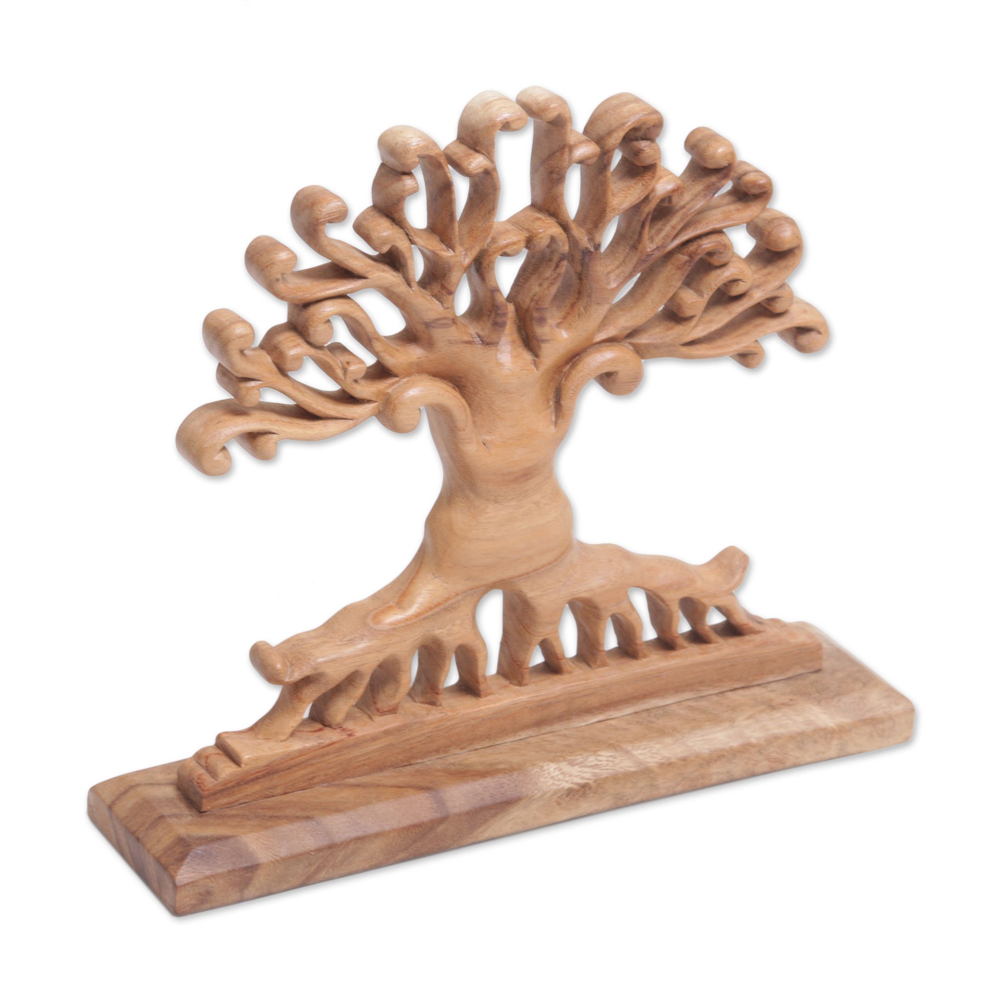 Handcrafted Suar Wood Tree Sculpture from Bali - Courage Grows | NOVICA