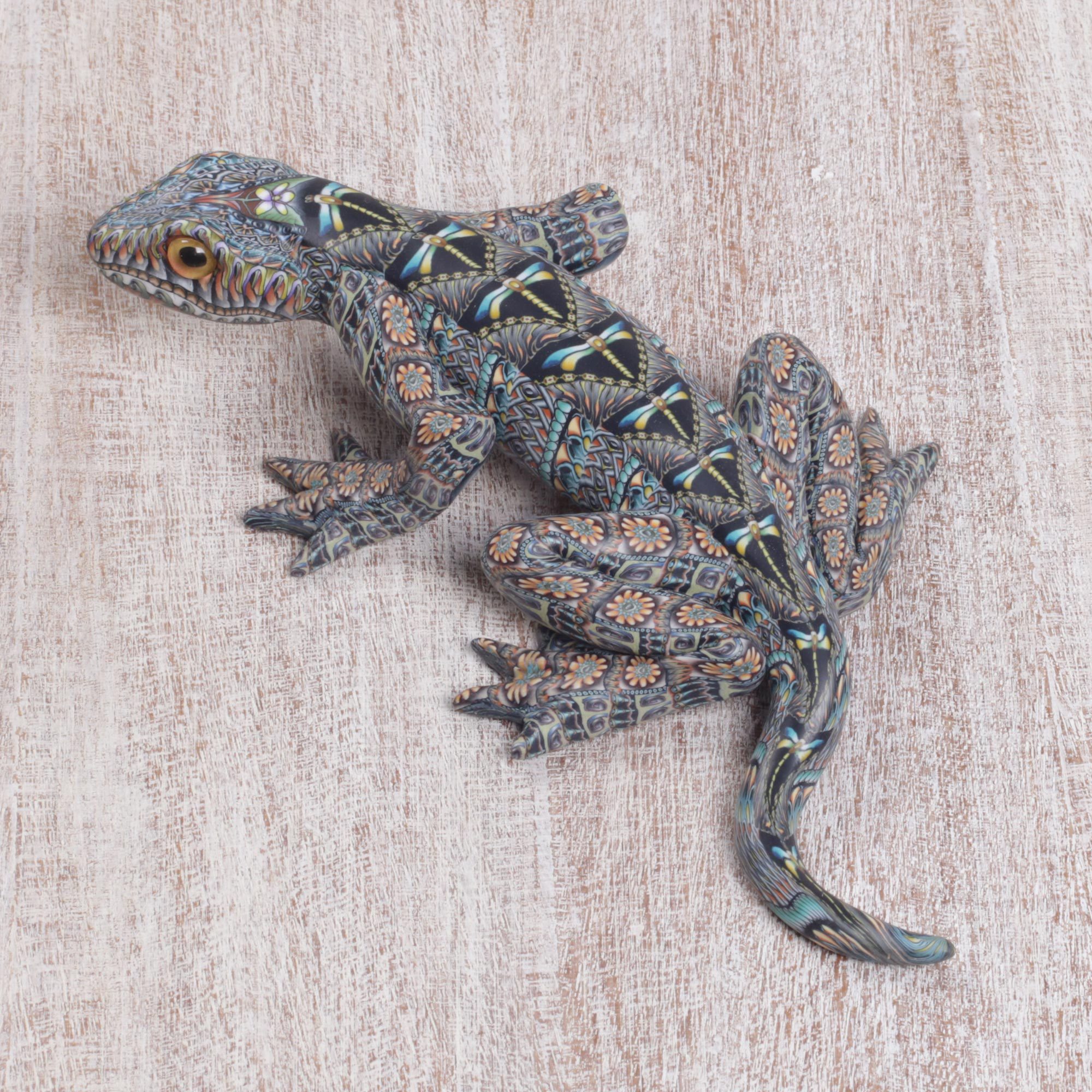 Handmade Polymer Clay Lizard Sculpture (6 Inch) from Bali - Vibrant ...