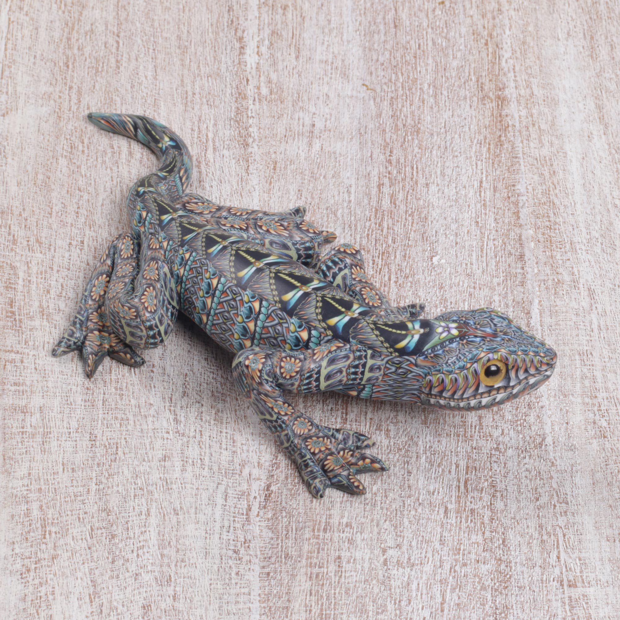 Handmade Polymer Clay Lizard Sculpture (6 Inch) from Bali - Vibrant ...