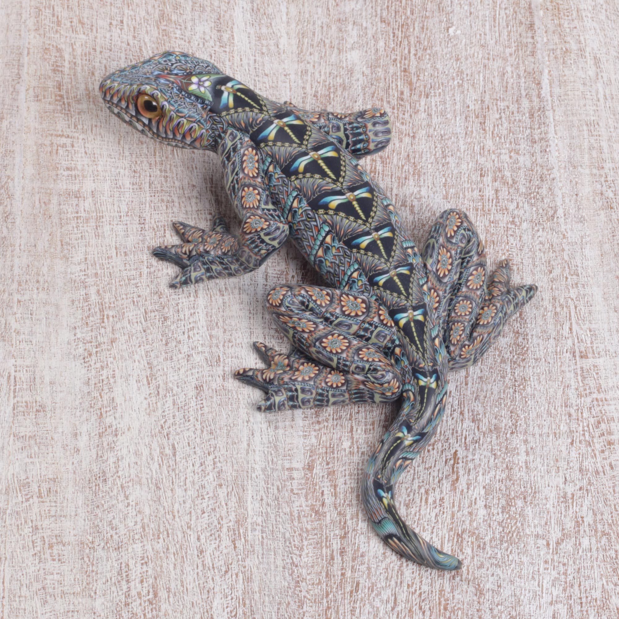 Handmade Polymer Clay Lizard Sculpture (6 Inch) from Bali - Vibrant ...