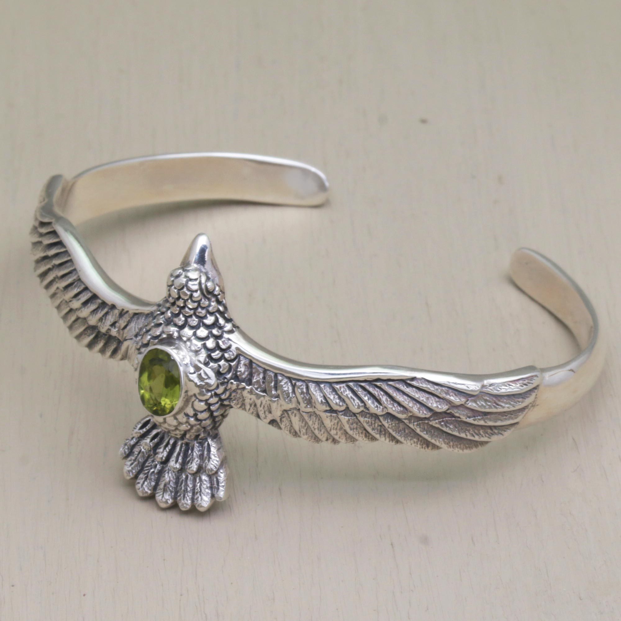 UNICEF Market | Peridot Hawk Motif Cuff Bracelet in Sterling Silver ...