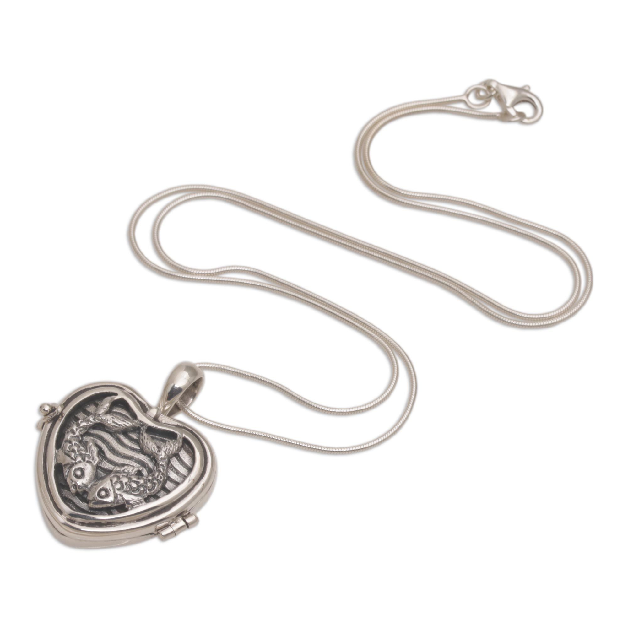 UNICEF Market | Koi Fish Heart Shaped Sterling Silver Locket Necklace ...