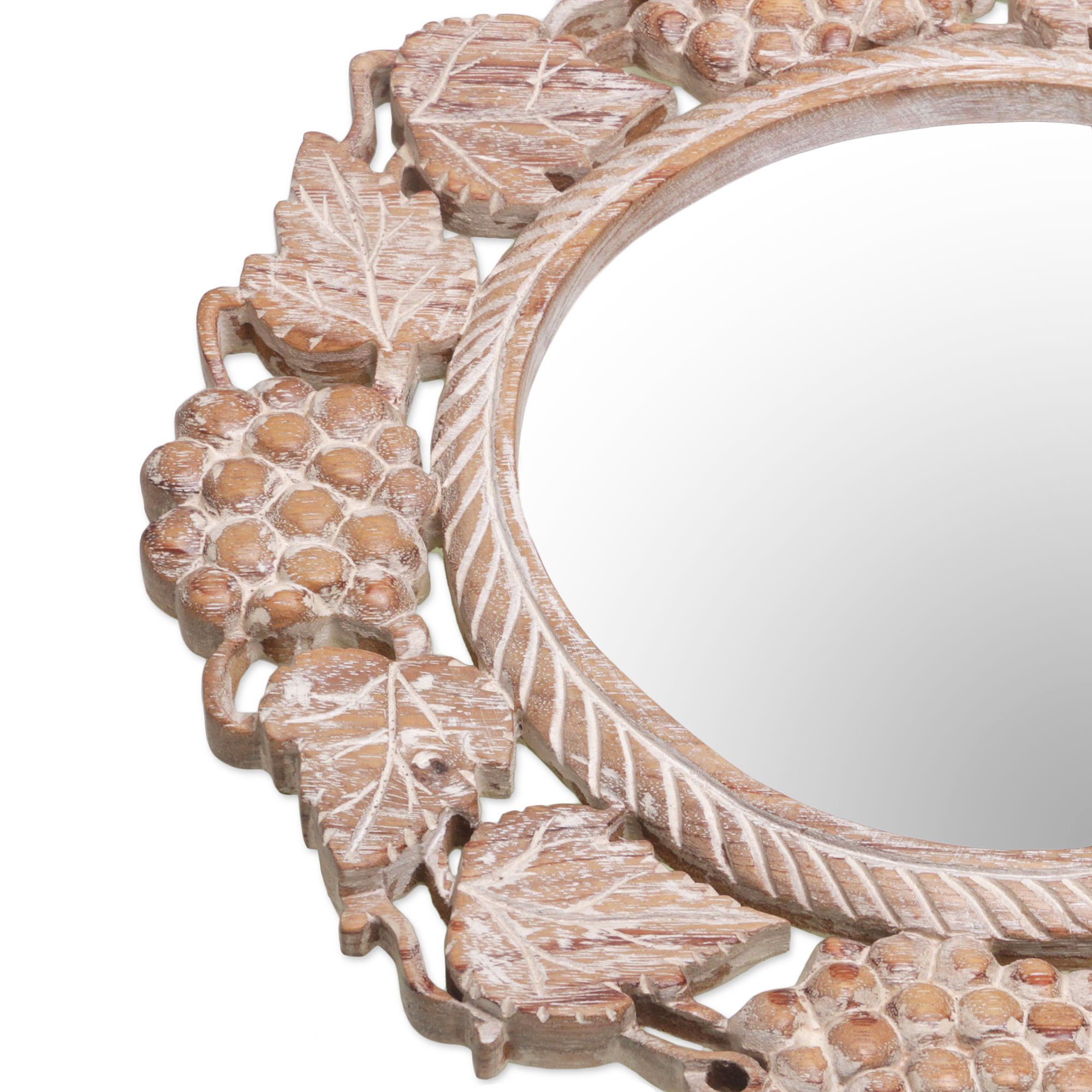 Grape Motif Round Wall Mirror with Distressed Finish - Buleleng Bouquet ...