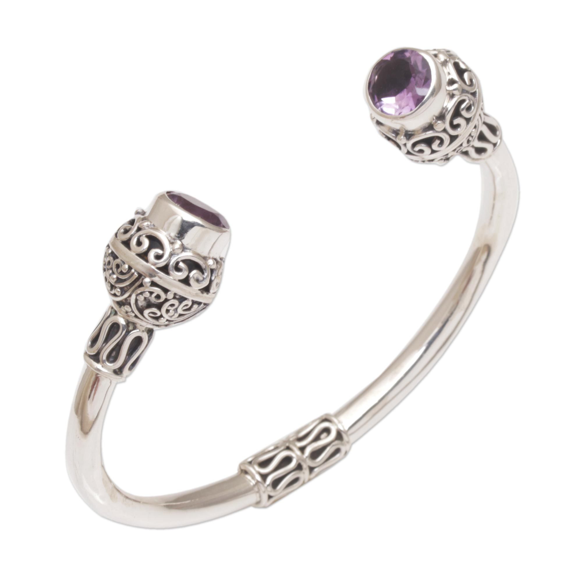 Amethyst and Sterling Silver Cuff Bracelet from Bali - Monument | NOVICA