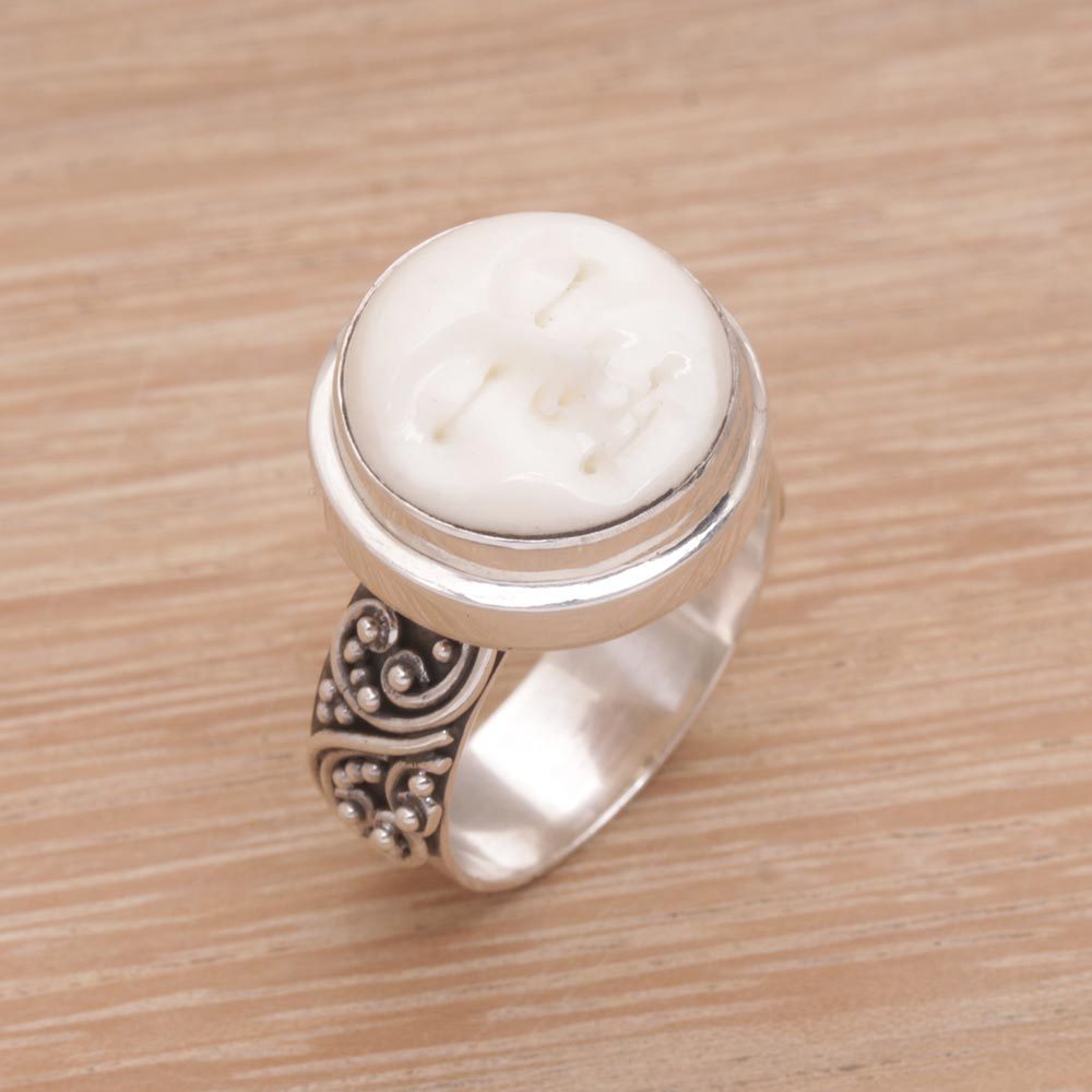 UNICEF Market | Hand Carved Bone and Sterling Silver Face Ring - Serene ...