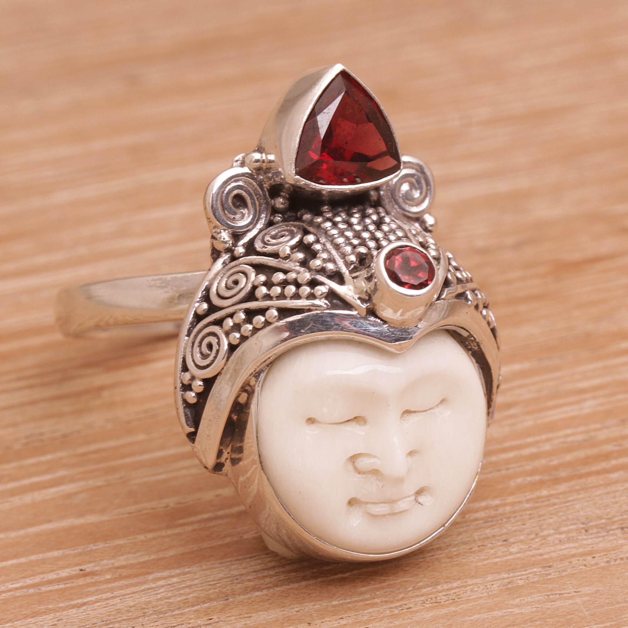 UNICEF Market | Carved Bone and Sterling Silver Ring with Garnet ...