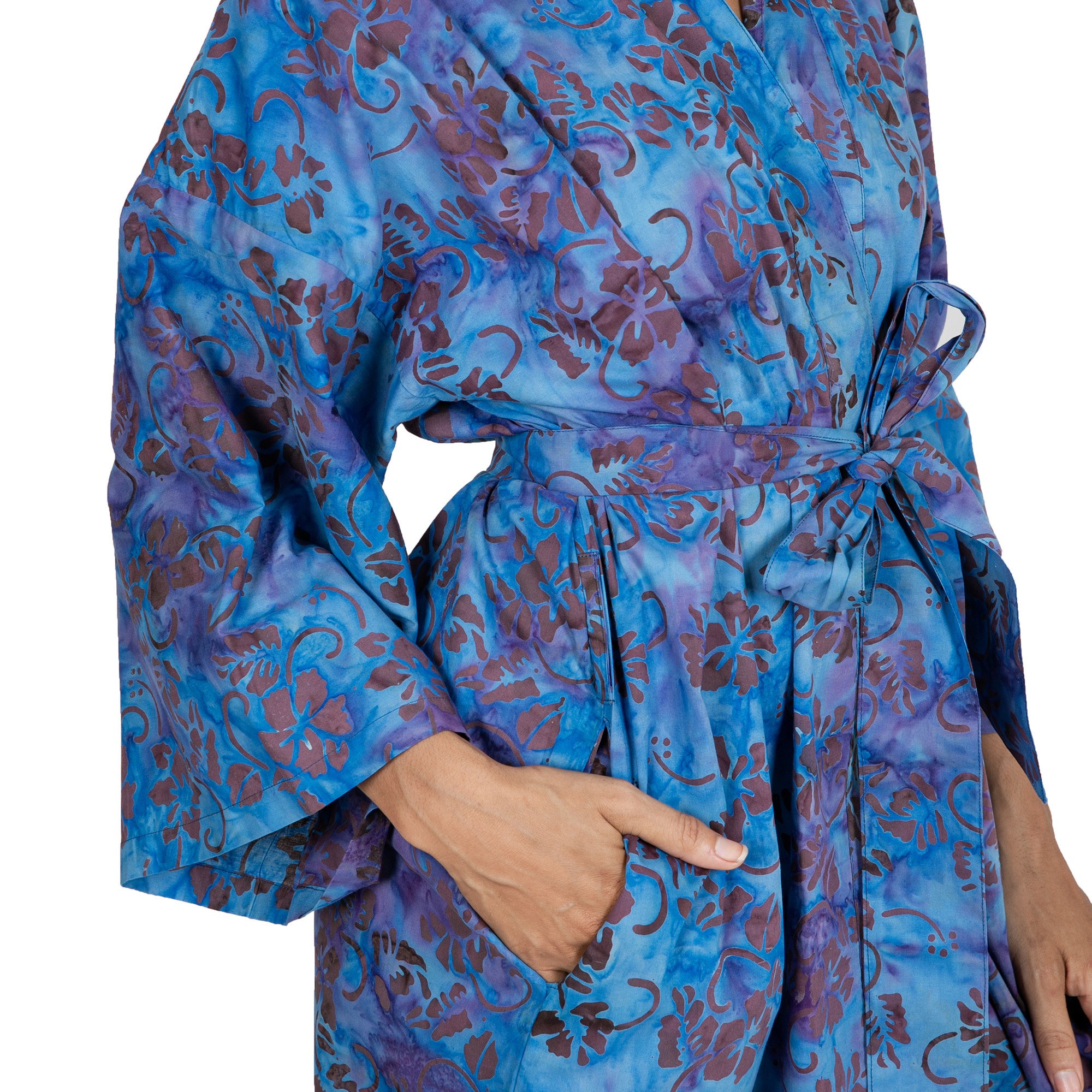 100% Cotton Artisan Batik Robe - Moonlit Blossoms | NOVICA