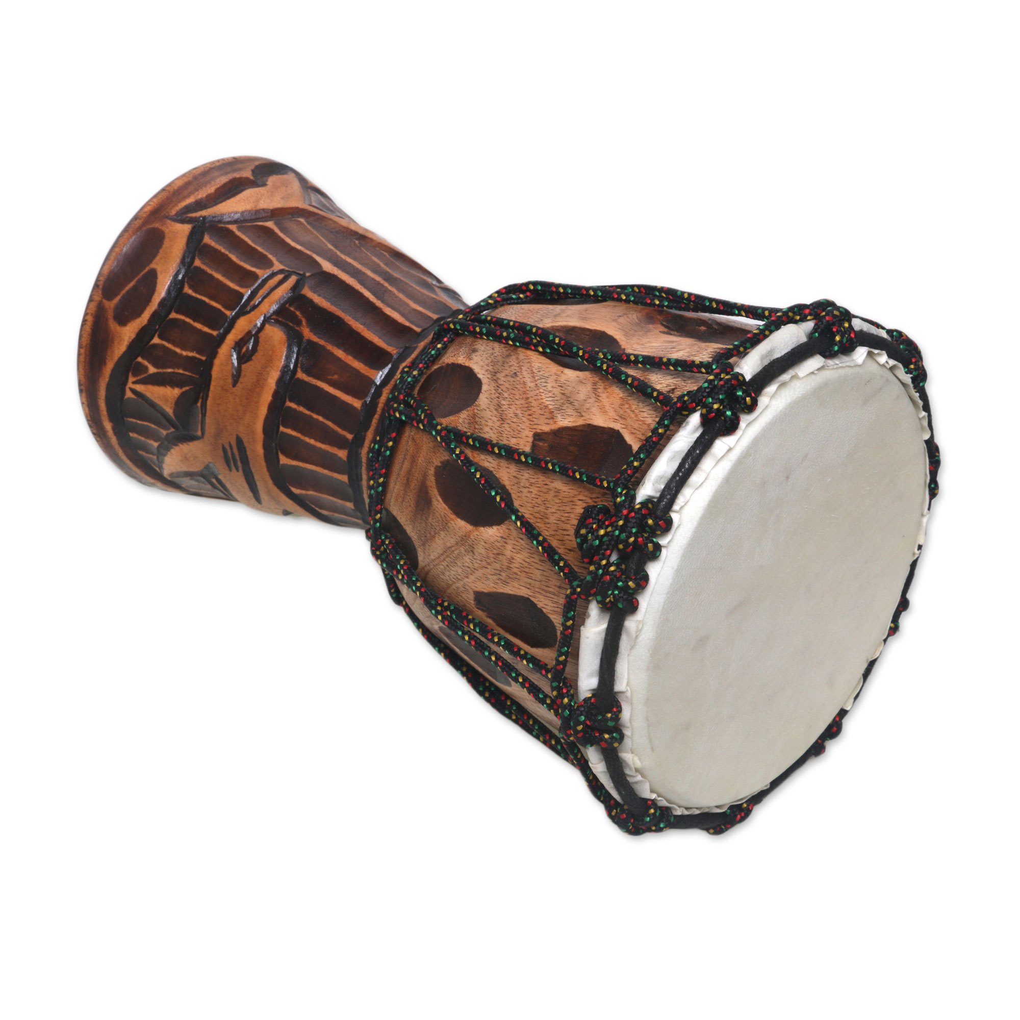 Dolphin-Themed Mahogany Mini Djembe Drum from Bali - Dolphin Beat | NOVICA