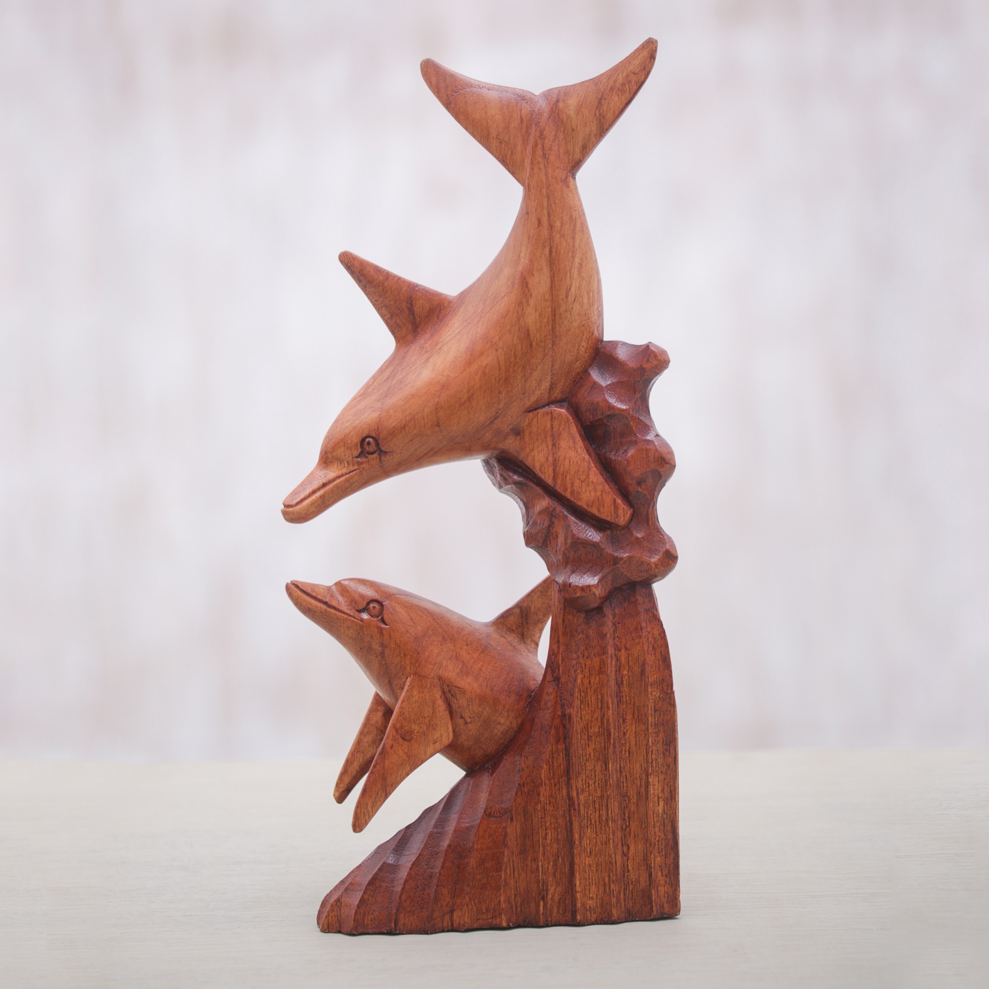 Hand-Carved Suar Wood Dolphin Sculpture from Indonesia - Romancing ...