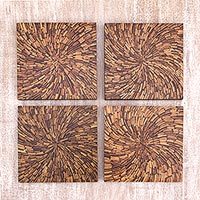Coconut Shell and MDF Set of Four Wall Accents of Indonesia ...