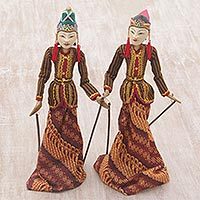 Two Batik Cotton and Wood Decorative Puppets from Indonesia - Cosmic ...