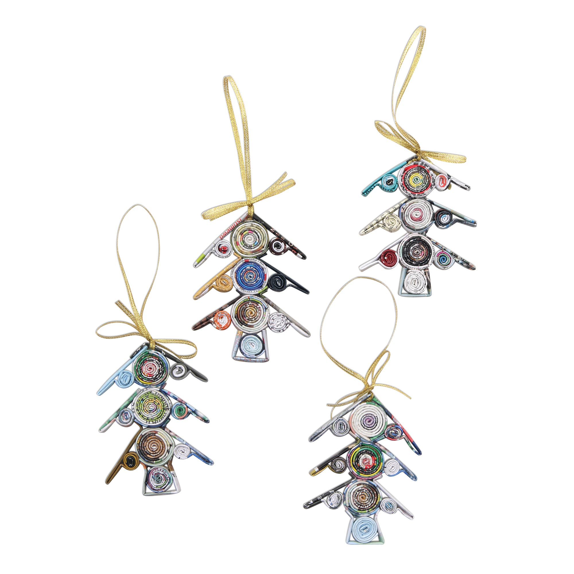 Set of Four Recycled Paper Magazine Christmas Tree Ornaments - Dangle ...