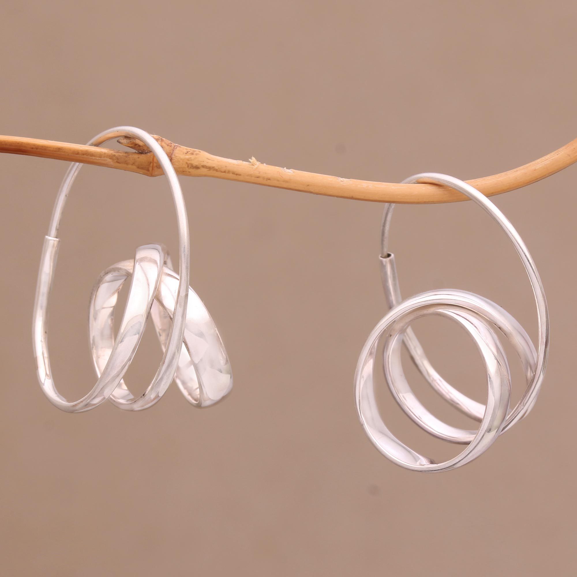 Kiva Store | Modern Sterling Silver Hoop Earrings from Bali - Modern Curls