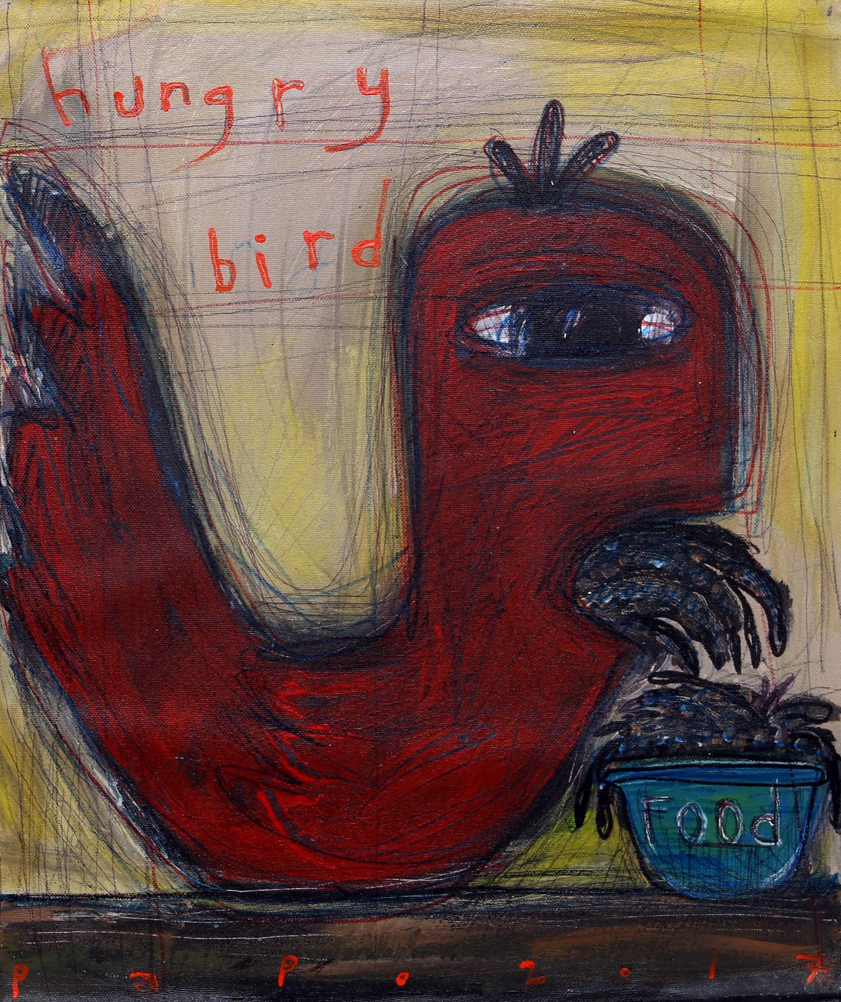 UNICEF Market | Signed Modern Painting of a Bird from Java - Hungry Bird