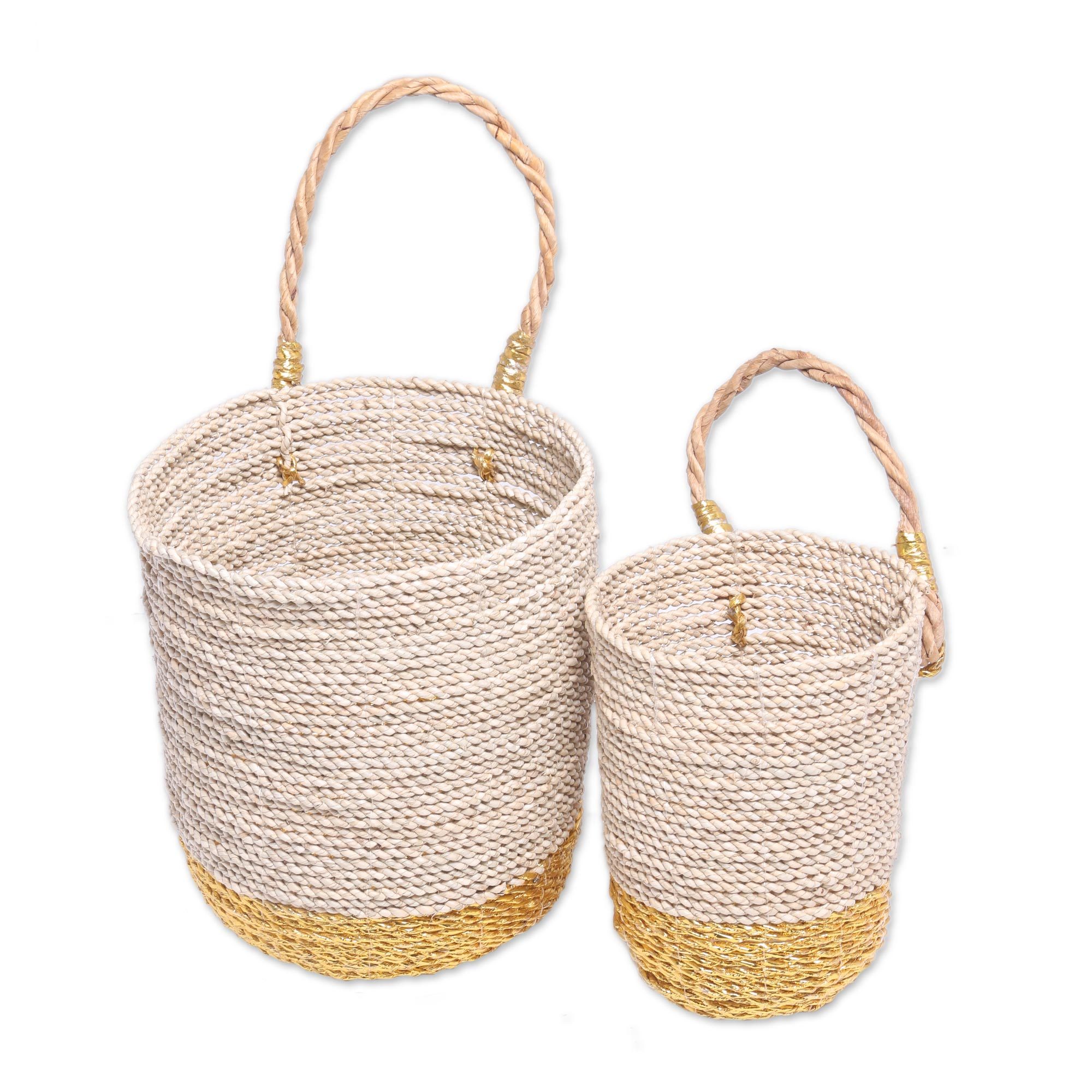Natural Fiber Large and Small Baskets with Handle (Pair) - Catching ...