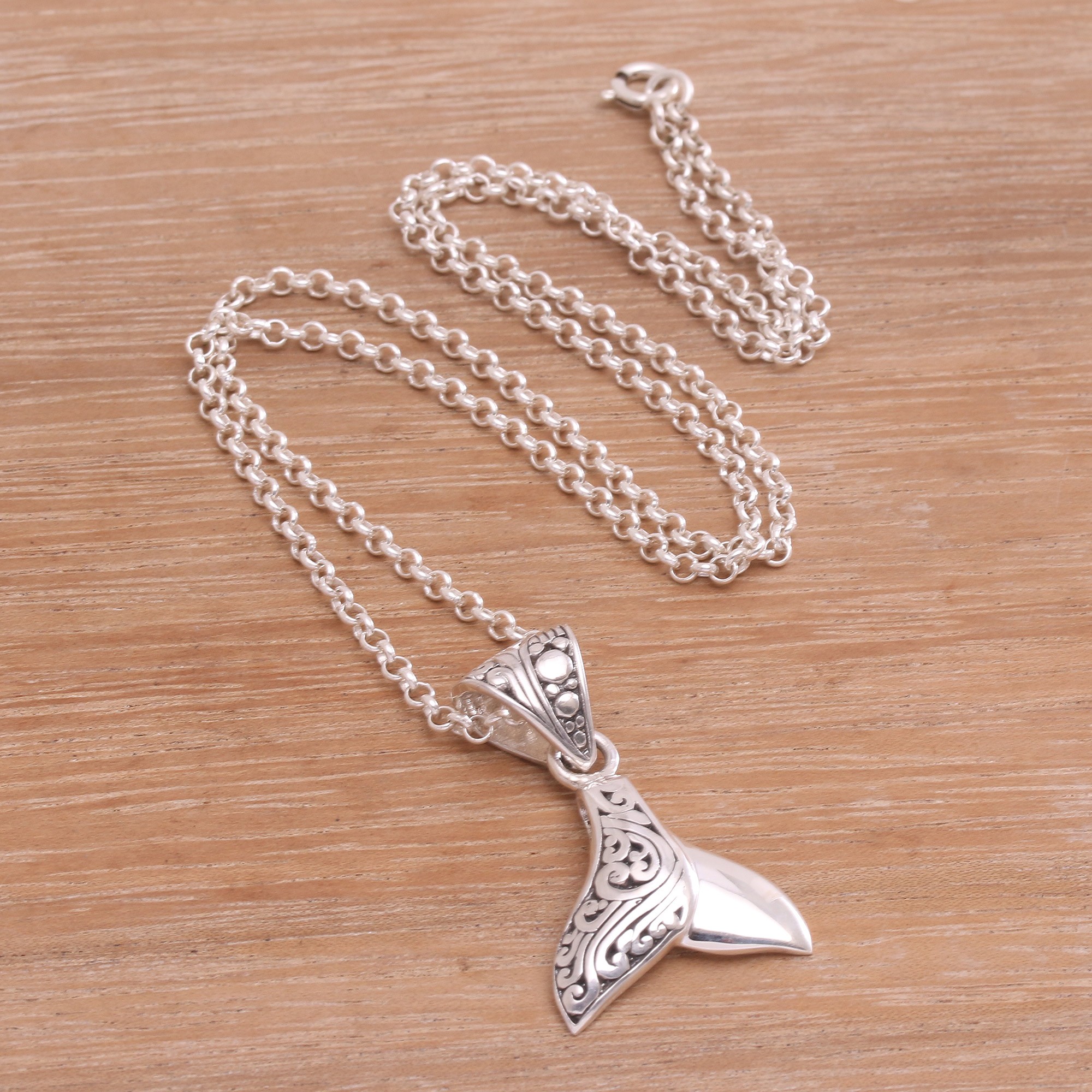 Whale Flipper Sterling Silver Pendant Necklace from Bali - Bali Whale ...