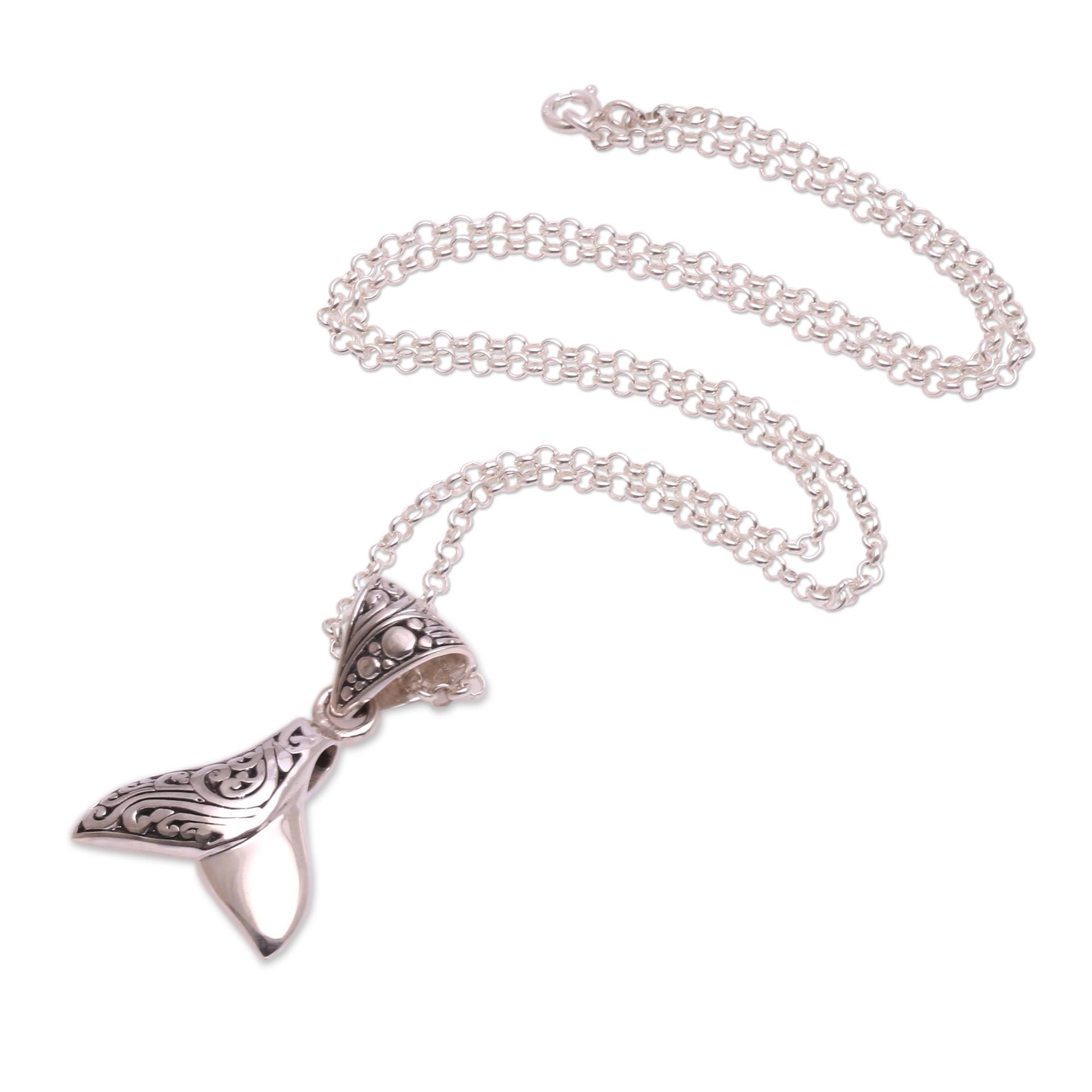 Whale Flipper Sterling Silver Pendant Necklace from Bali - Bali Whale ...