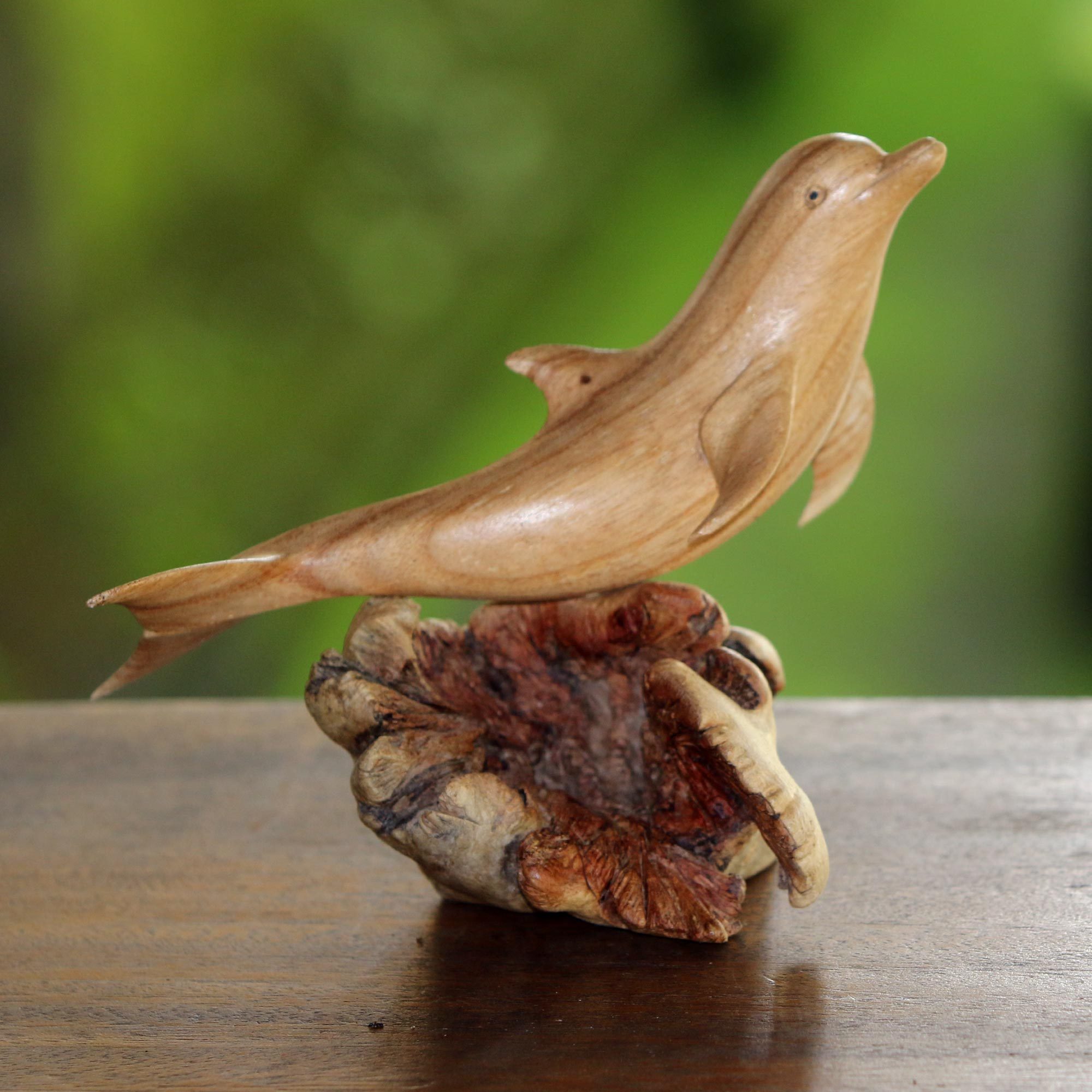 UNICEF Market | Hand-Carved Jempinis Wood Leaping Dolphin Tree ...