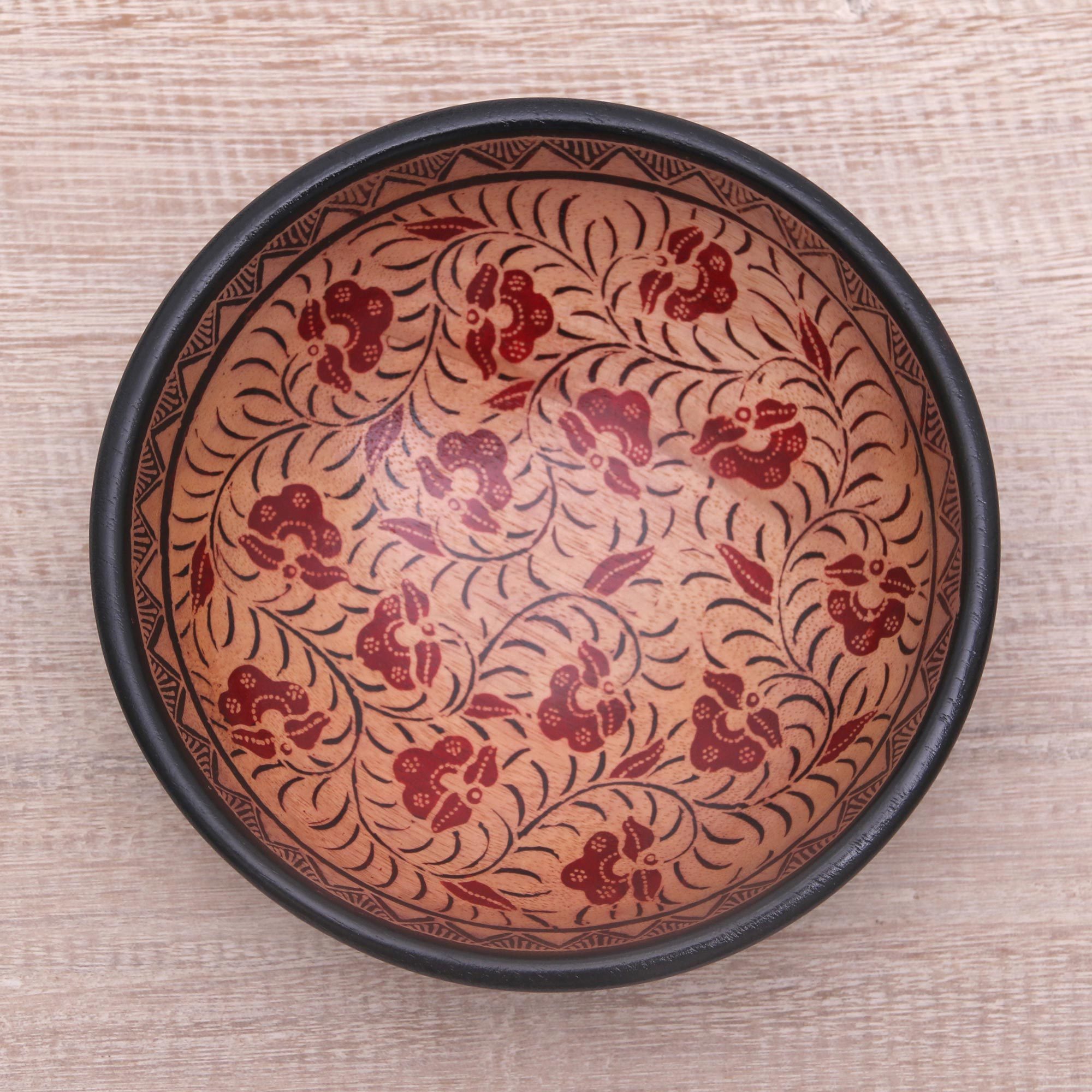 UNICEF Market | Floral Motif Batik Wood Decorative Bowl from Bali - Lok ...