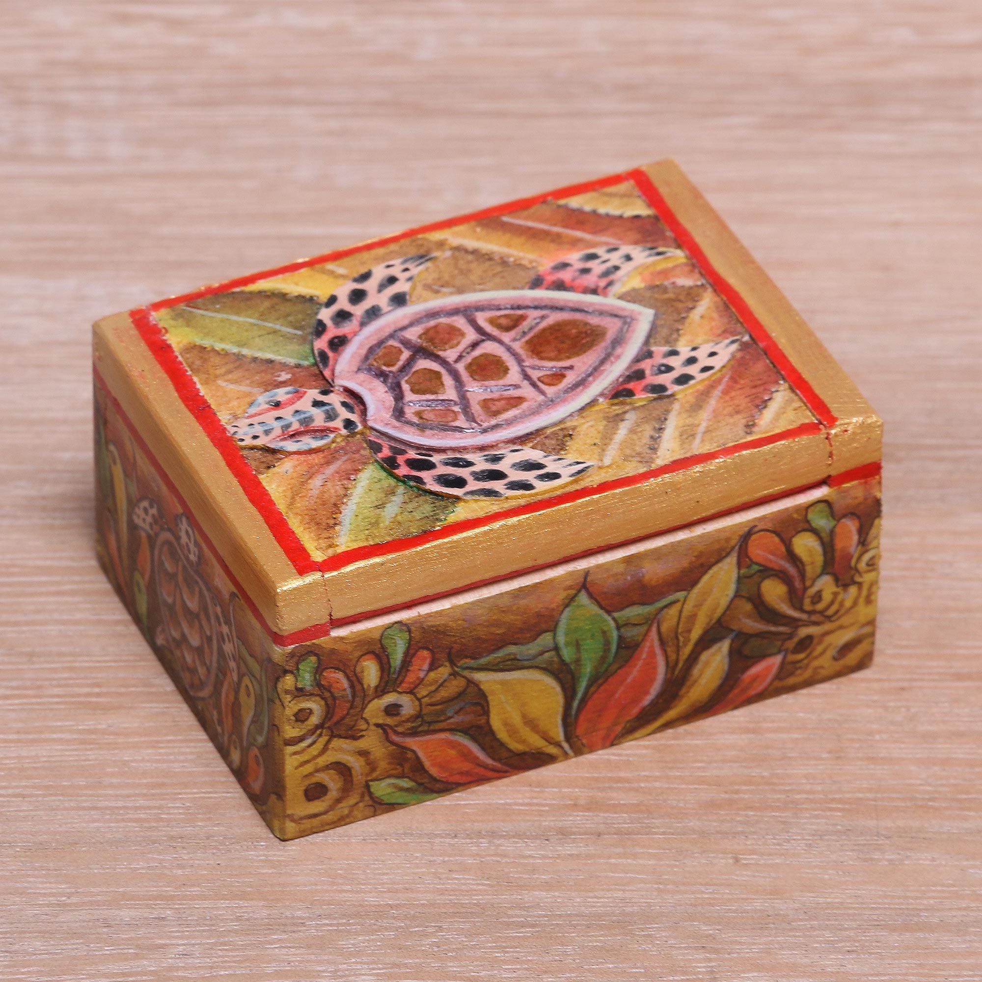 Turtle-Themed Wood Mini Jewelry Box from Bali - Serangan Turtle | NOVICA