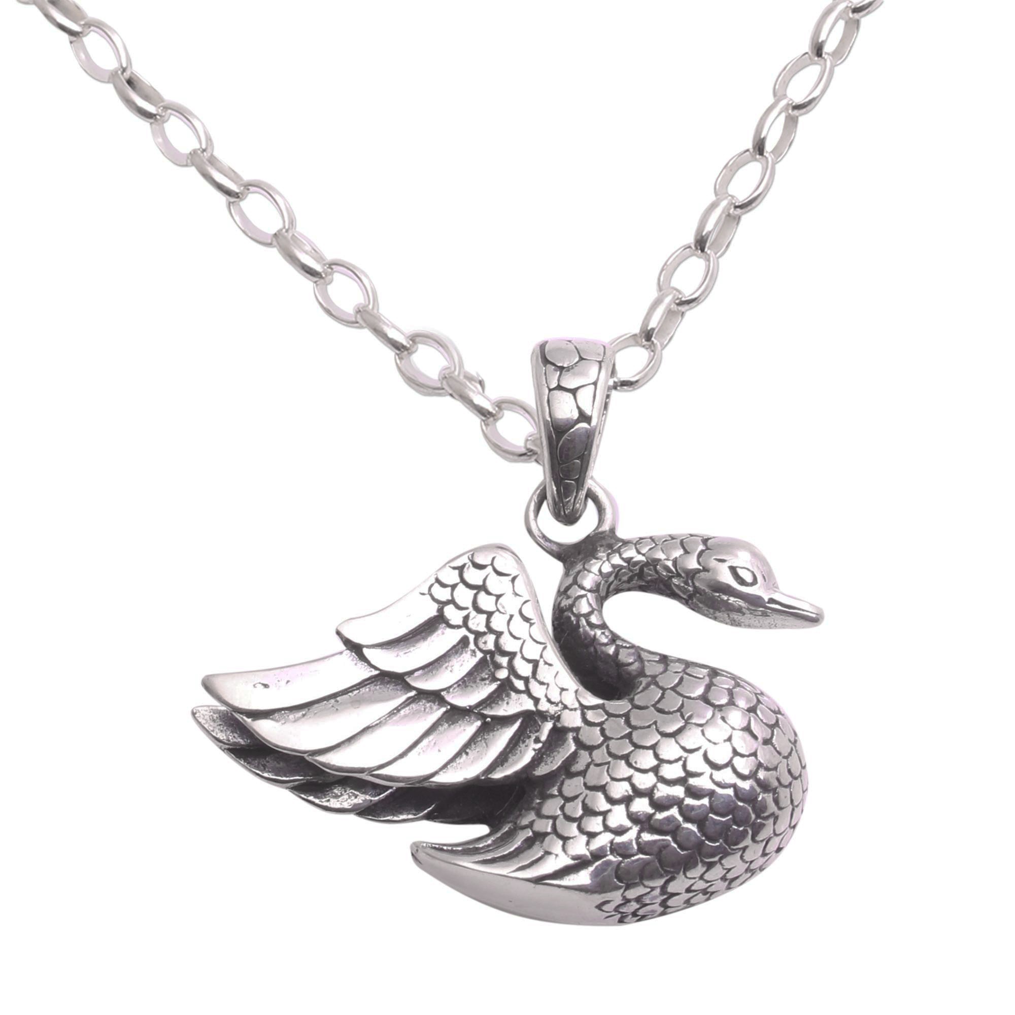 Sterling Silver Swan Pendant Necklace from Bali - Swan Lake | NOVICA