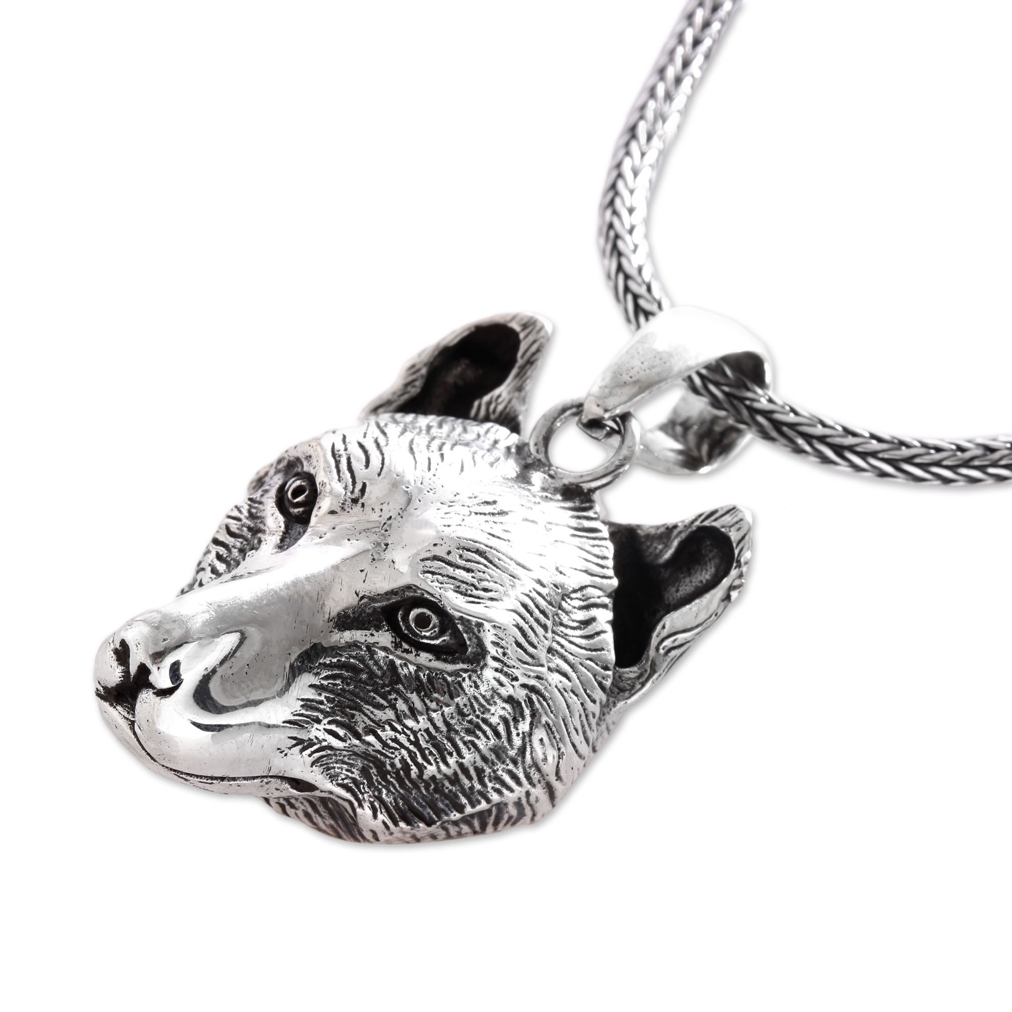 Handcrafted Sterling Silver Wolf Head Pendant Necklace - Wolf | NOVICA