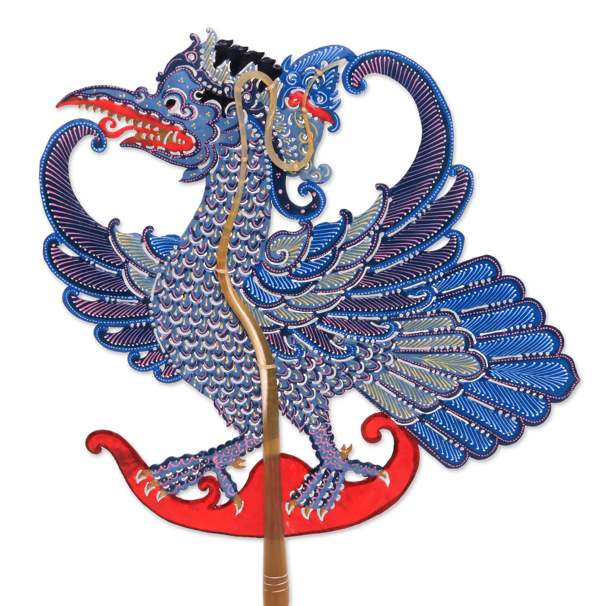 Hand-Painted Leather Ramayana Jatayu Bird Shadow Puppet - Blue Jattayu ...