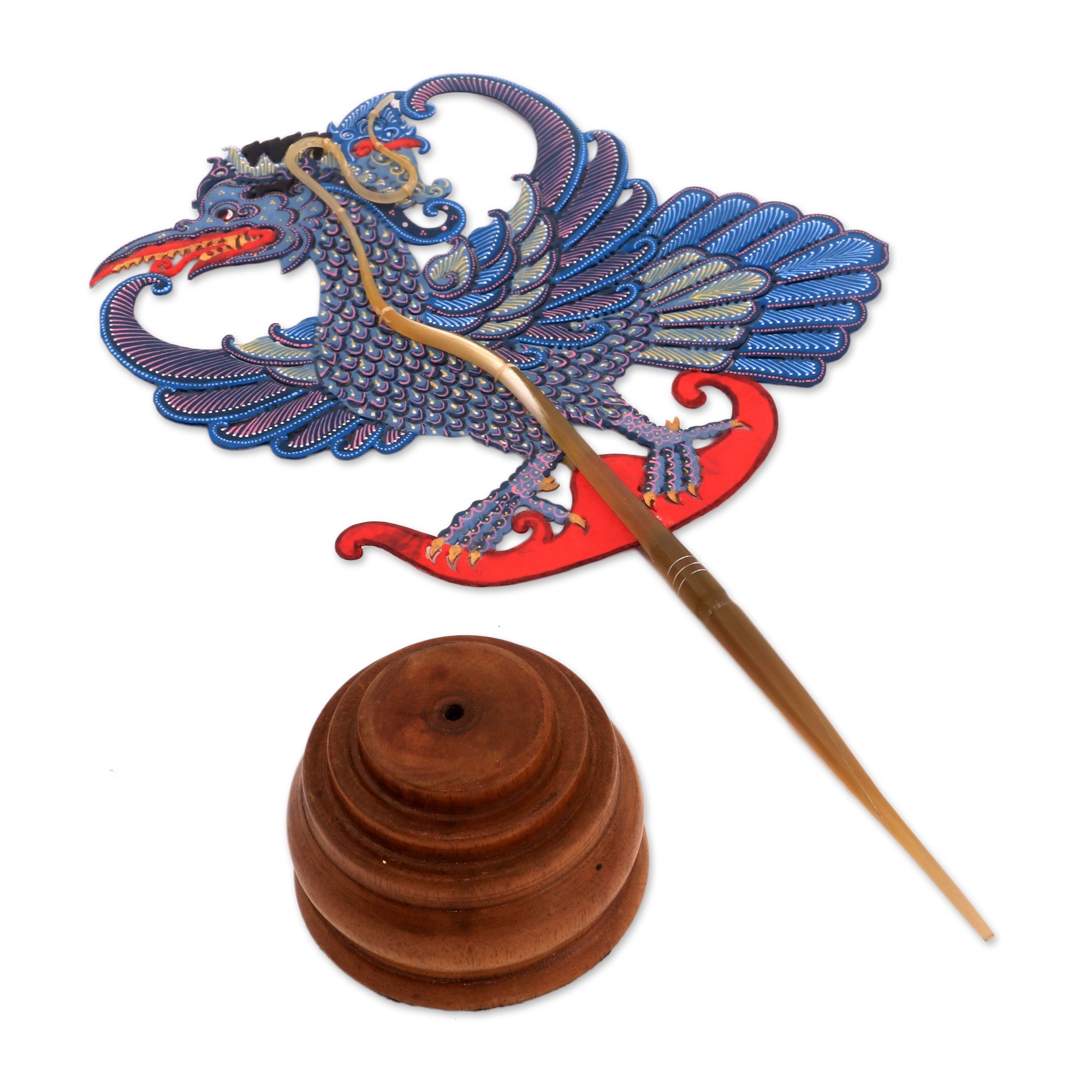 Hand-Painted Leather Ramayana Jatayu Bird Shadow Puppet - Blue Jattayu ...