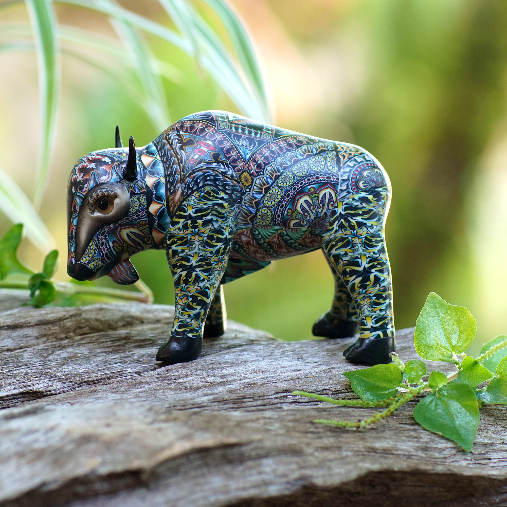 Colorful Polymer Clay Bison Figurine from Bali - Bison | NOVICA