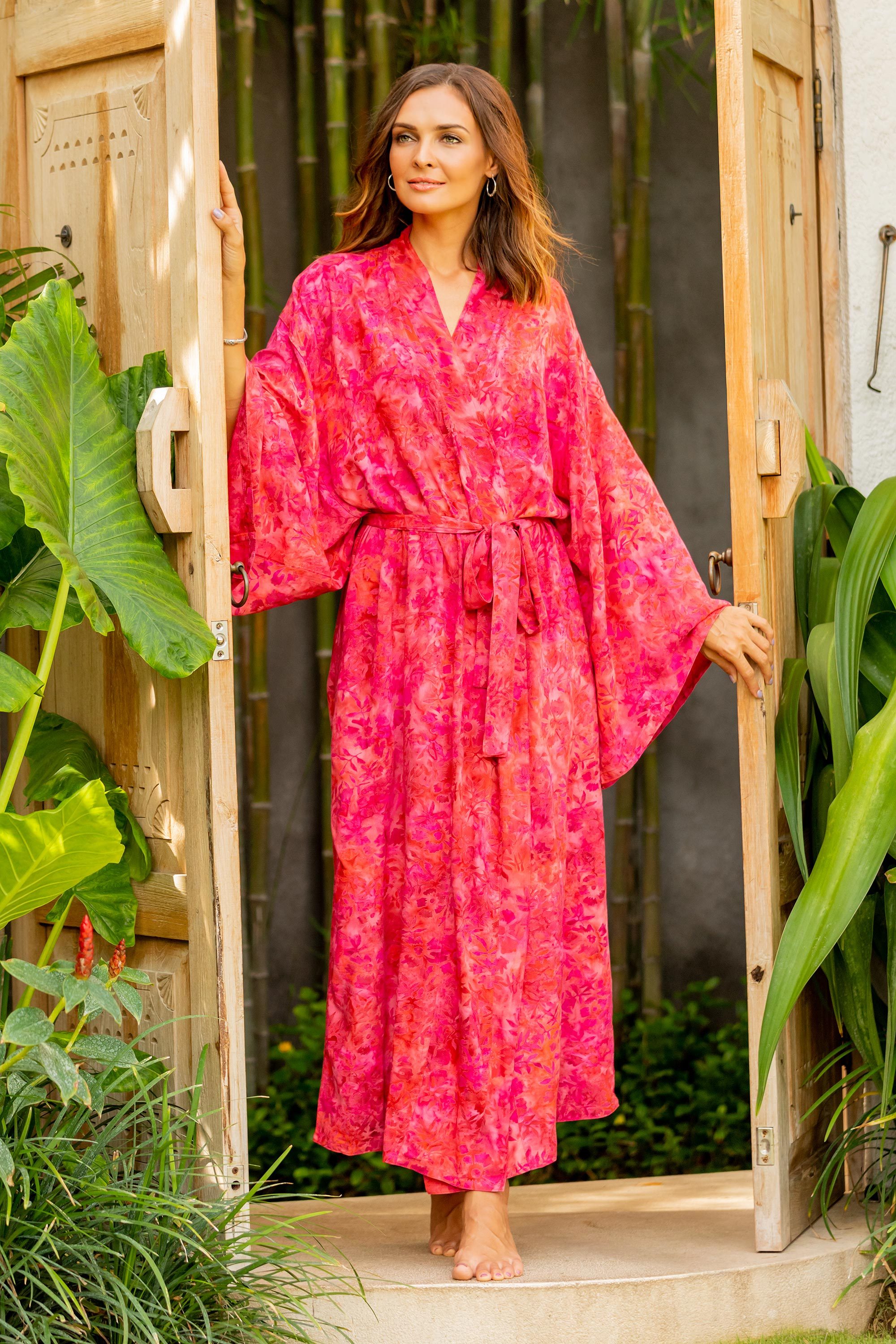 UNICEF Market | Batik Rayon Robe in Rose and Berry Pink from Bali ...