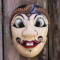 Hand Painted Indonesian Albesia Wood Mask with Batik Motifs - Smiling ...