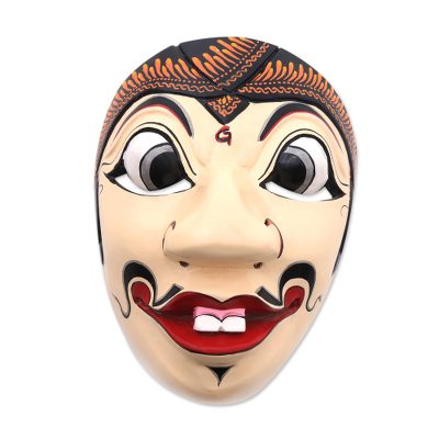 Hand Painted Indonesian Albesia Wood Mask with Batik Motifs - Smiling ...